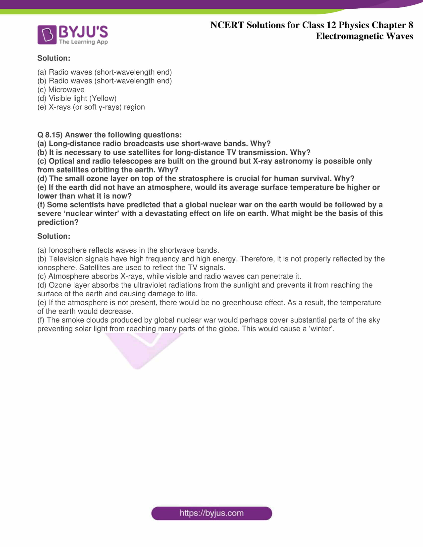 NCERT Solutions Class 12 Physics Chapter 8 Electromagnetic Waves