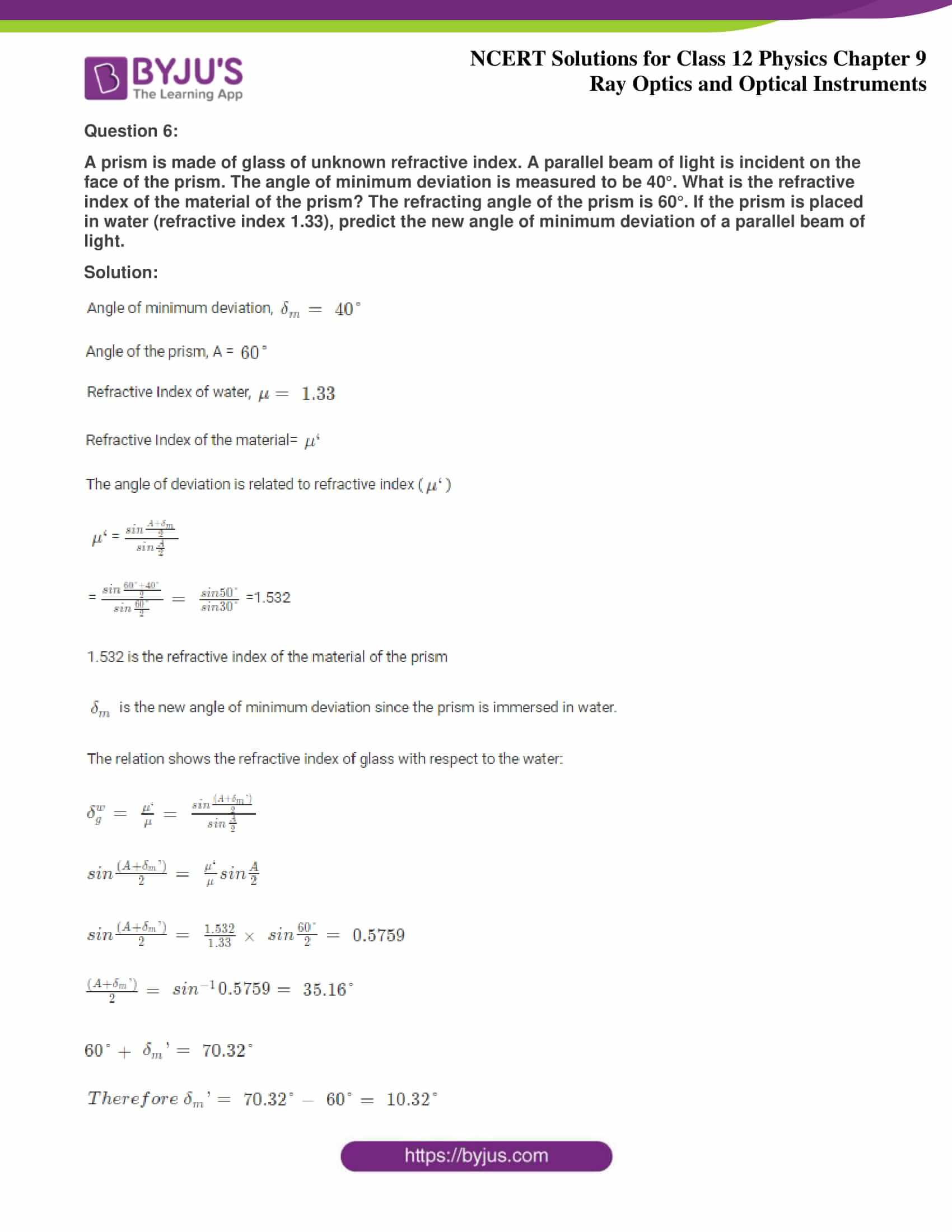 NCERT Solutions Class 12 Physics Chapter 9 Ray Optics and Optical ...