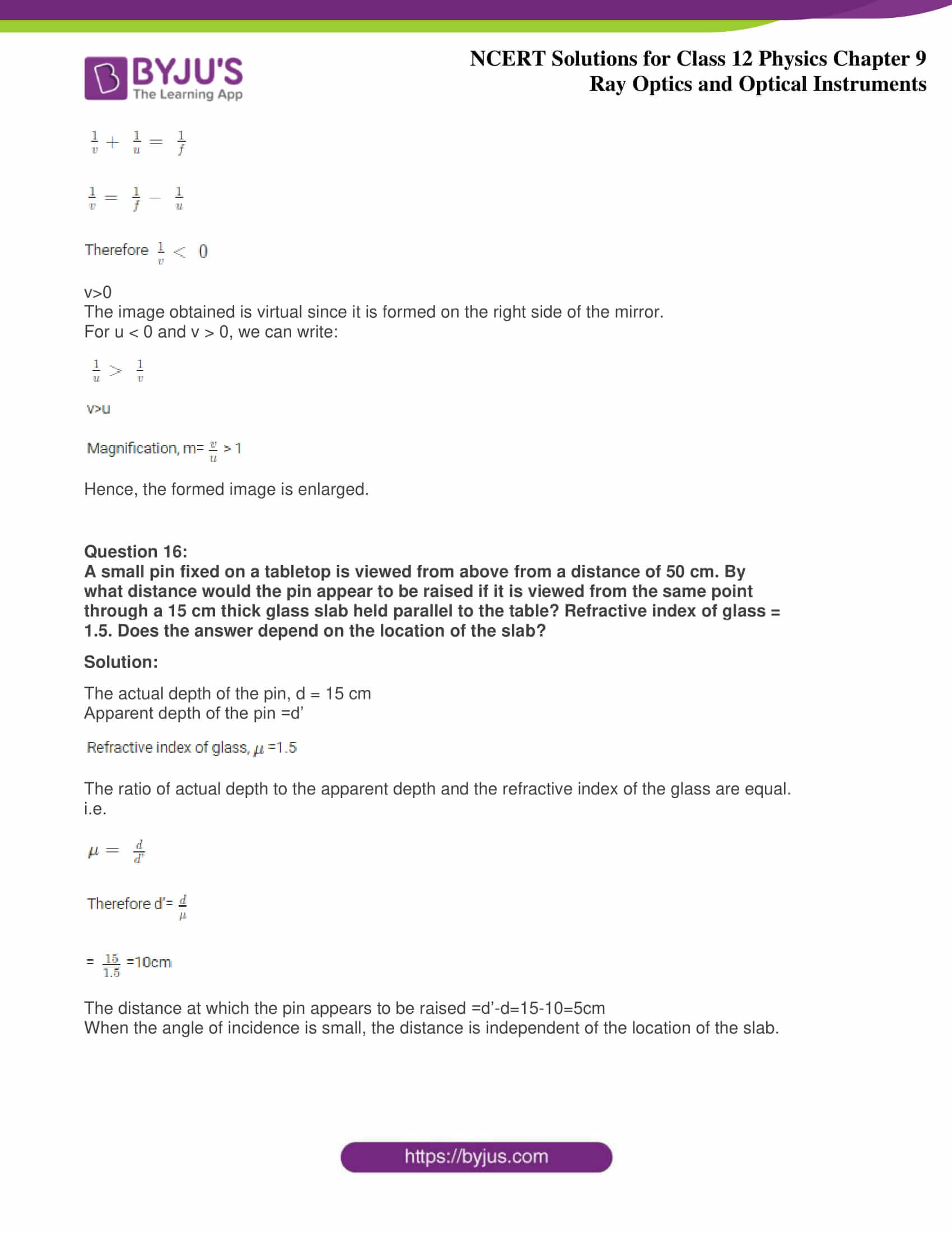 NCERT Solutions Class 12 Physics Chapter 9 Ray Optics and Optical ...