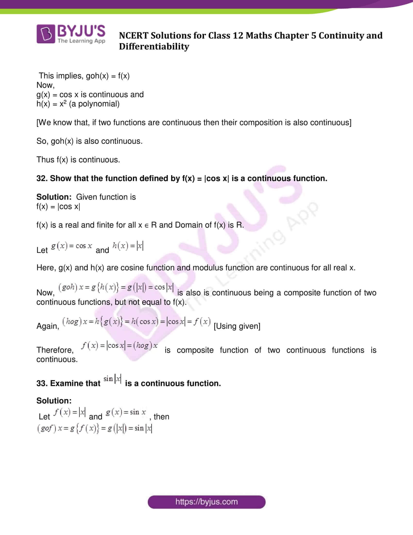 NCERT Solutions For Class 12 Maths Chapter 5 Continuity And