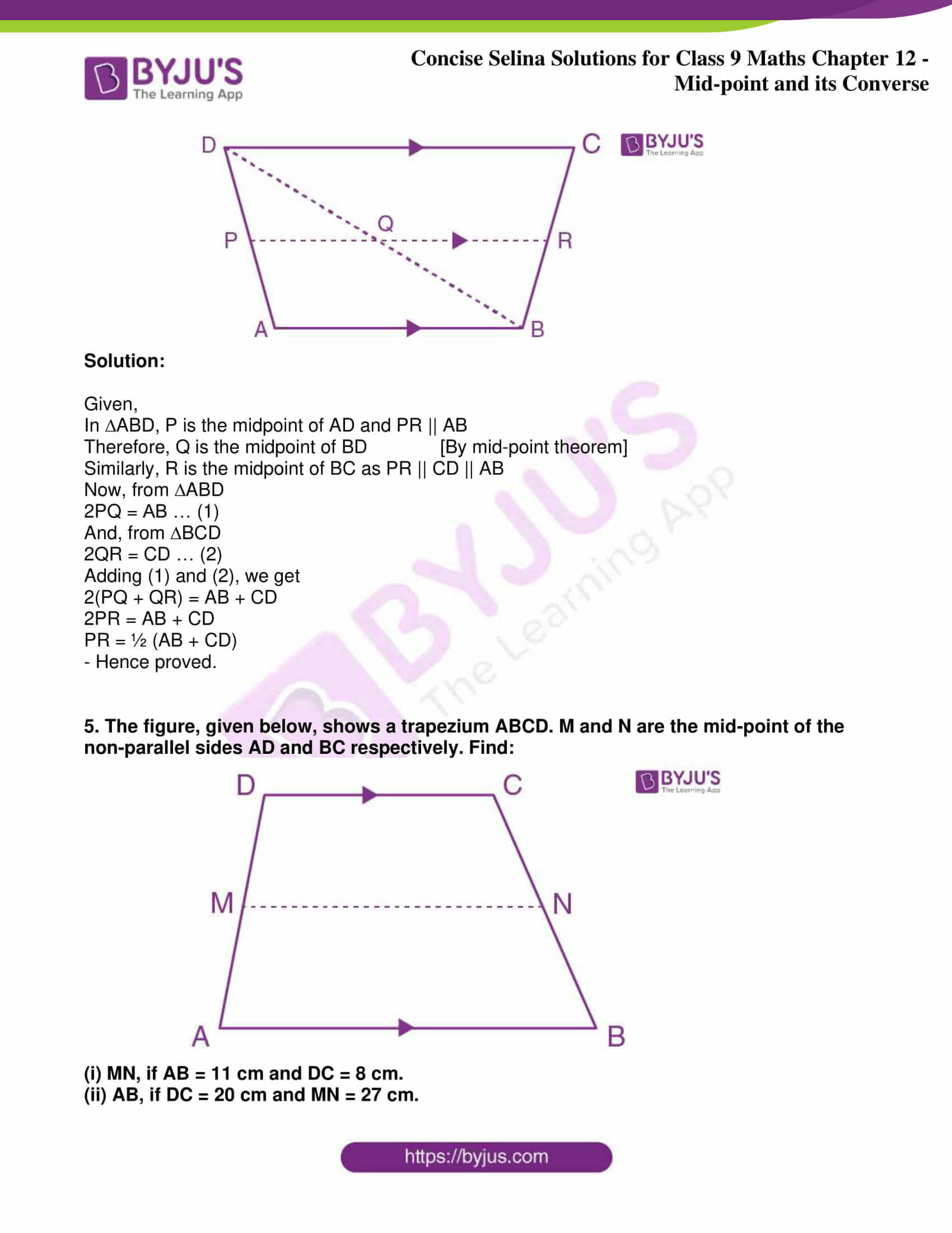 Selina Solutions Class 9 Concise Maths Chapter 12 Midpoint And Its Selina Solutions Class 9 Concise Maths Chapter 12 Midpoint And Its