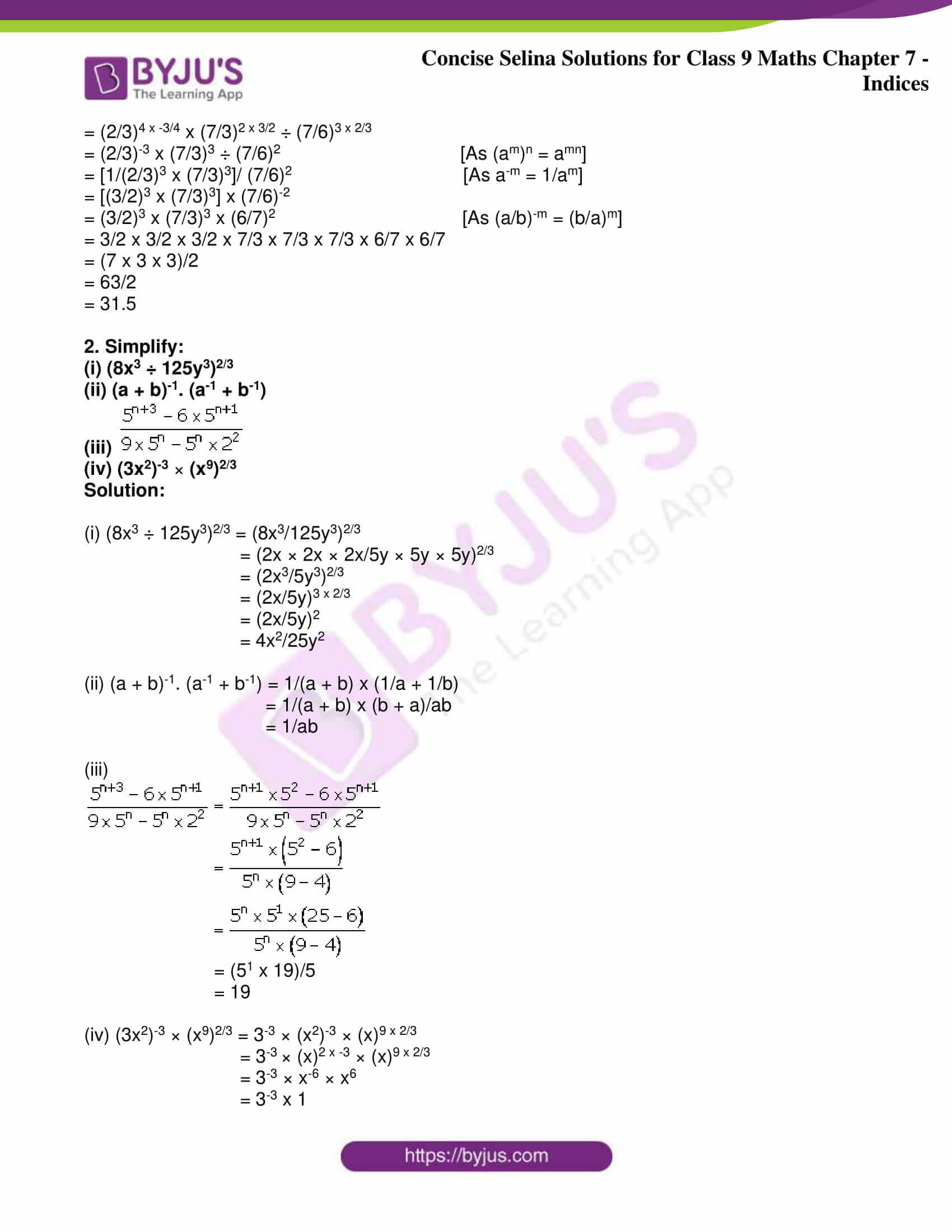 Selina Solutions Class 9 Concise Maths Chapter 7 Indices Download Free PDF Selina Solutions Class 9 Concise Maths Chapter 7 Indices Download Free PDF