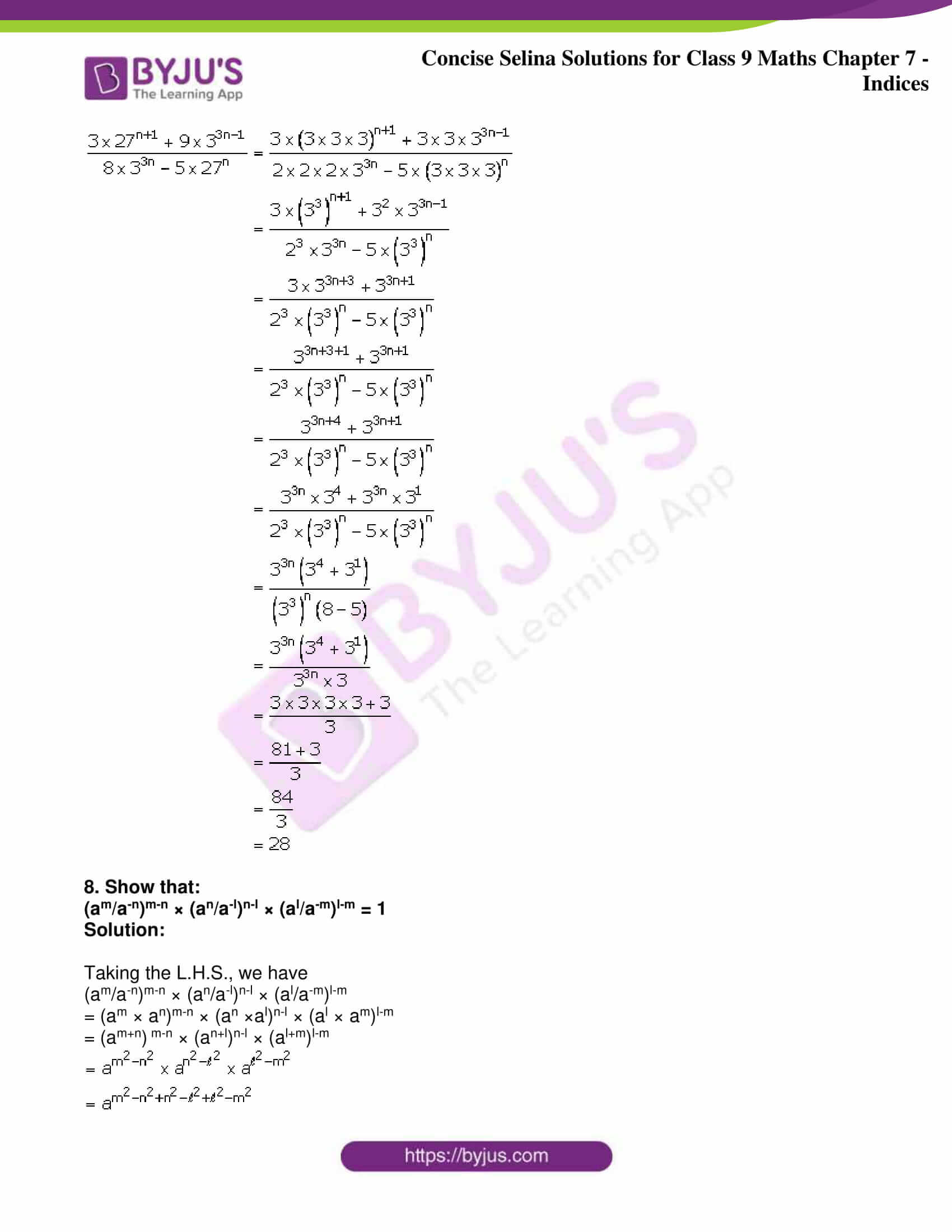 Selina Solutions Class 9 Concise Maths Chapter 7 Indices Download Free PDF Selina Solutions Class 9 Concise Maths Chapter 7 Indices Download Free PDF