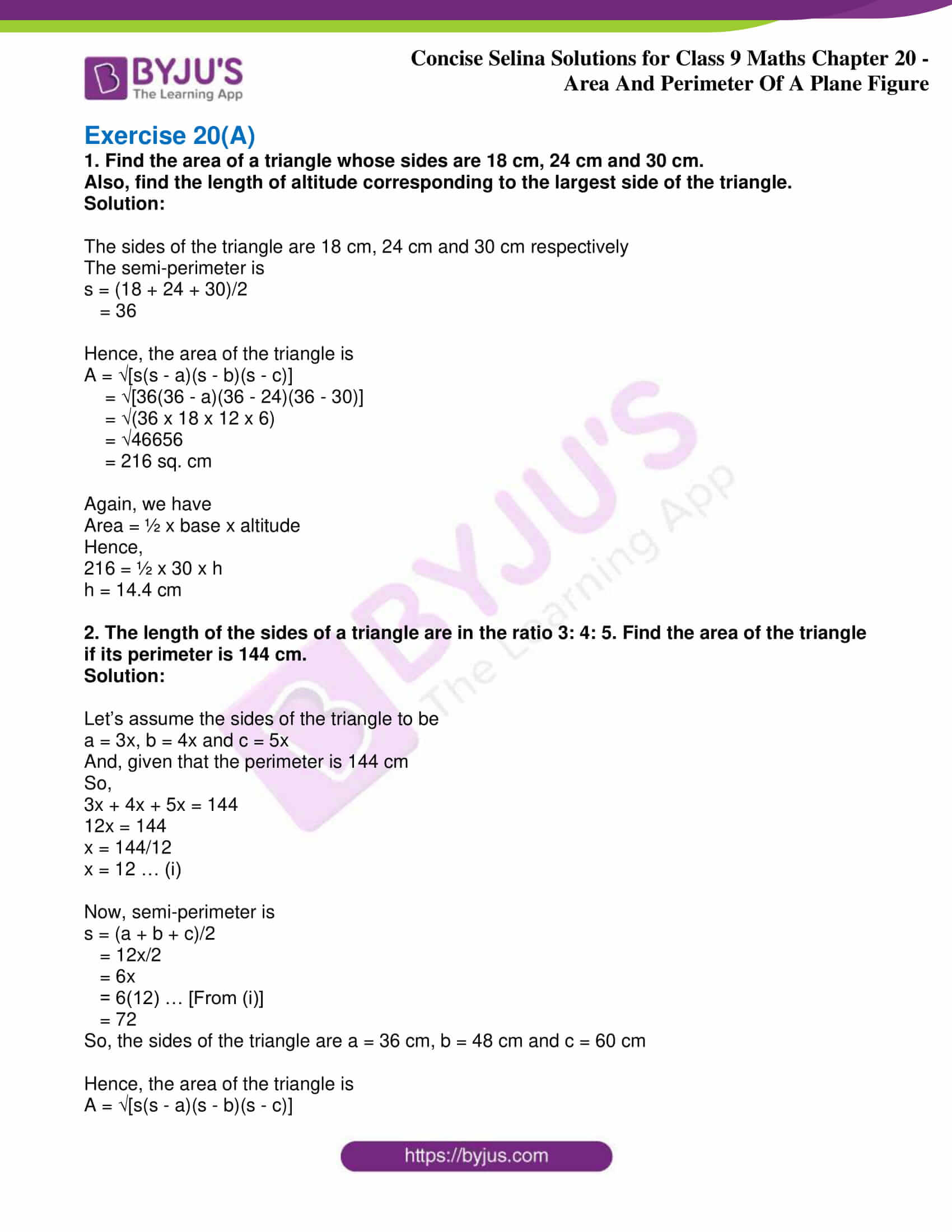 Selina Solutions Class Concise Maths Chapter Area And Perimeter Of Selina Solutions Class Concise Maths Chapter Area And Perimeter Of