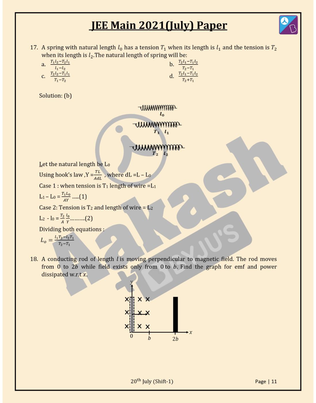 JEE Main 2021 Physics Paper With Solutions July 20 Shift 1
