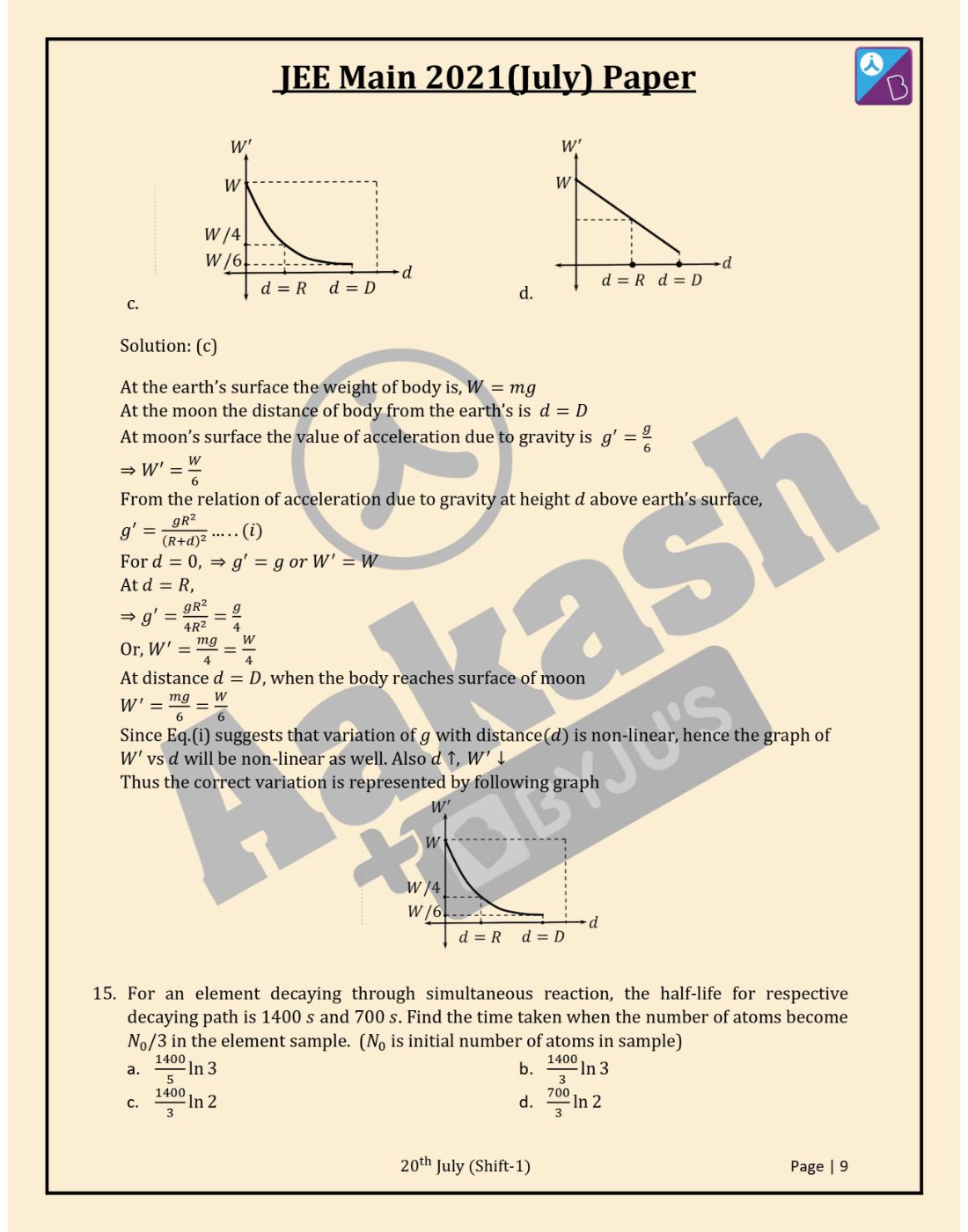 JEE Main 2021 Physics Paper With Solutions July 20 Shift 1