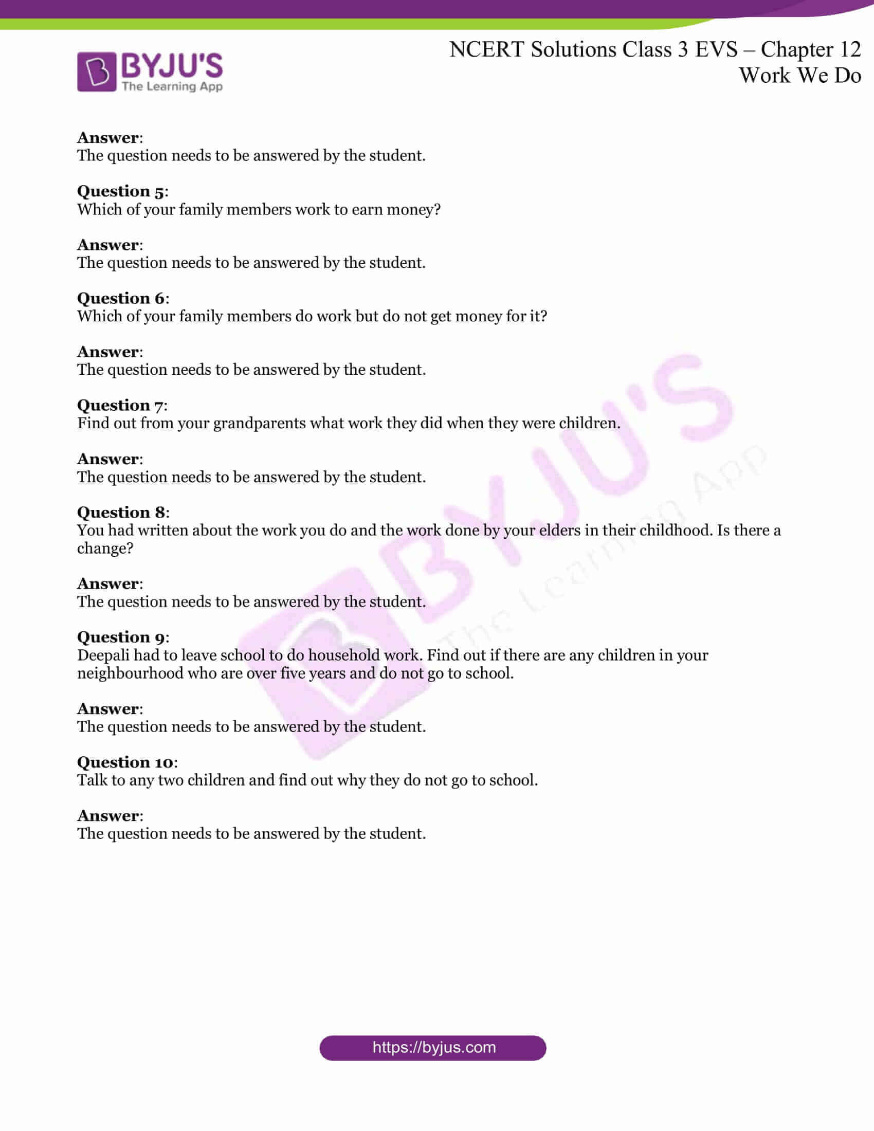 NCERT Solutions for Class 3 EVS Chapter 12 Work We Do | Solutions PDF