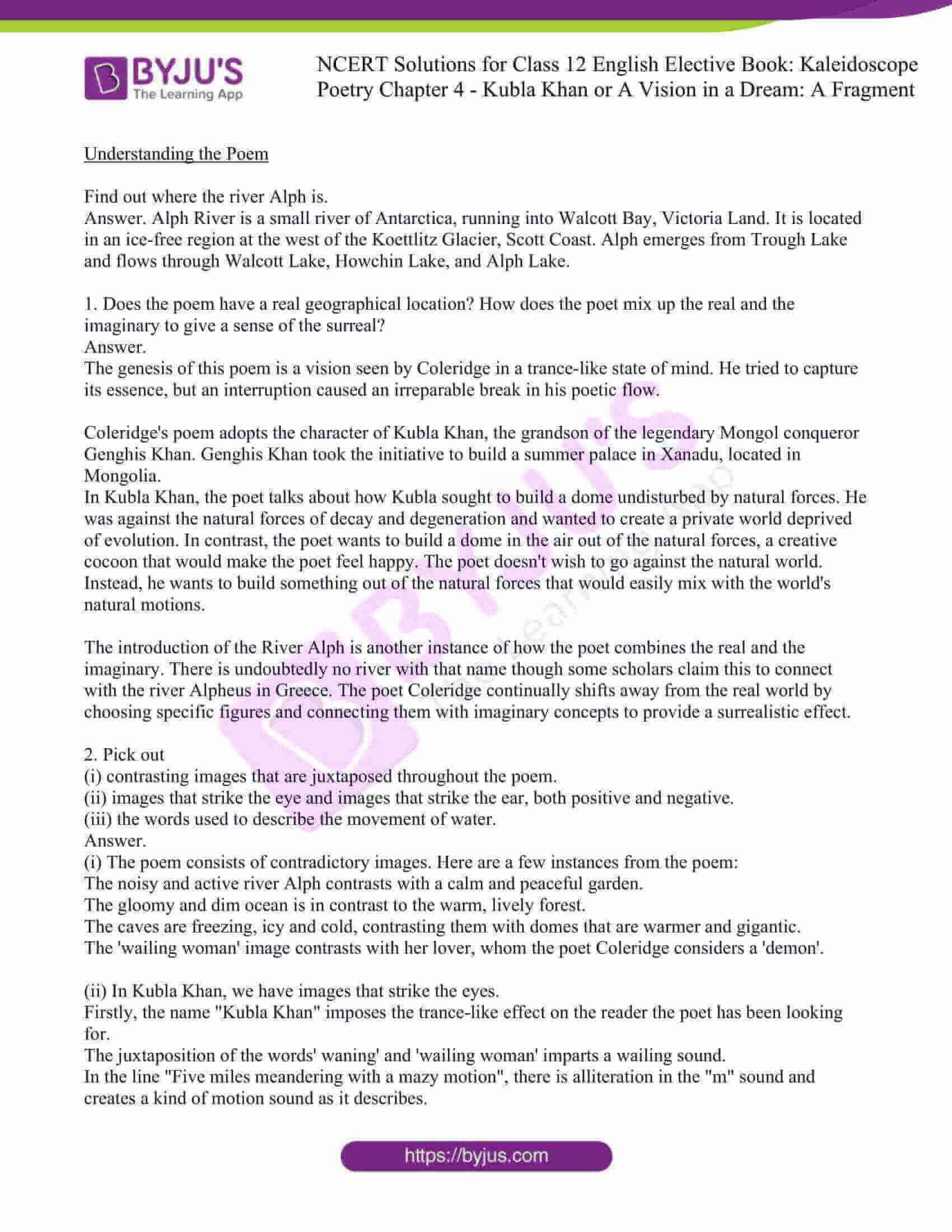 NCERT Solutions For Class 12 English Elective Book: Kaleidoscope Poetry ...