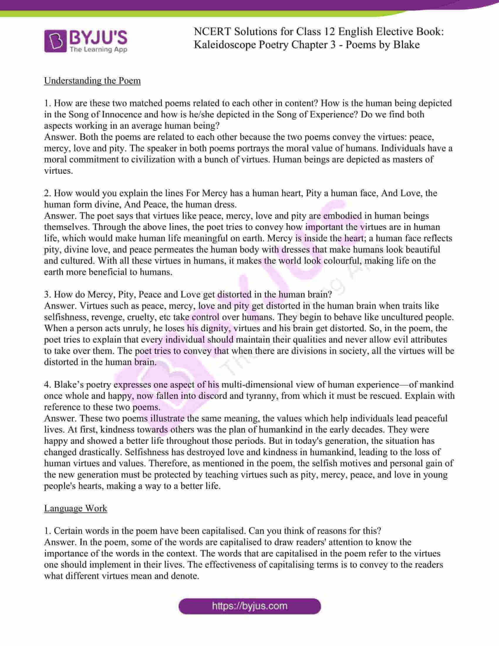 NCERT Solutions For Class 12 English Elective Book: Kaleidoscope Poetry ...