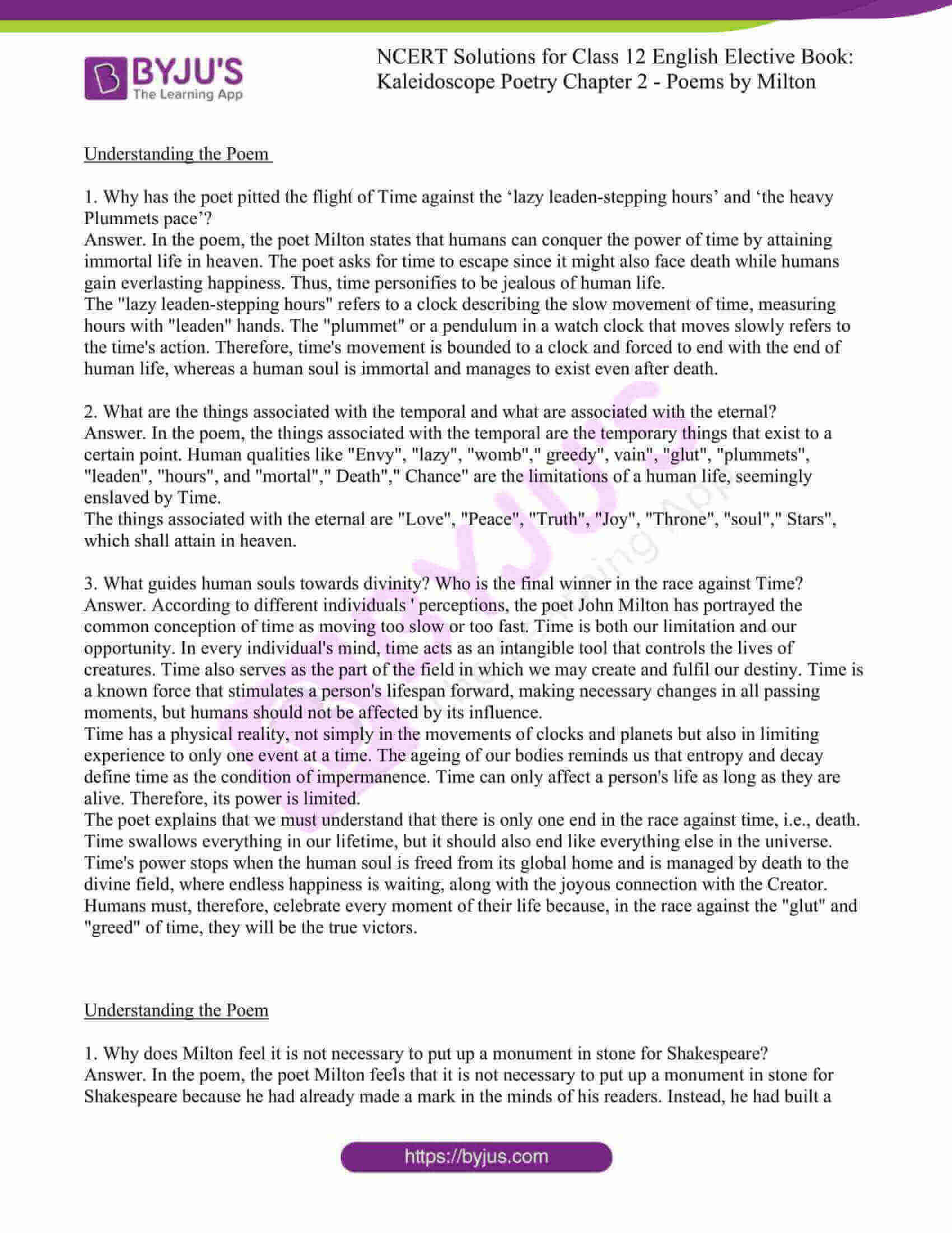 NCERT Solutions For Class 12 English Elective Book: Kaleidoscope Poetry ...