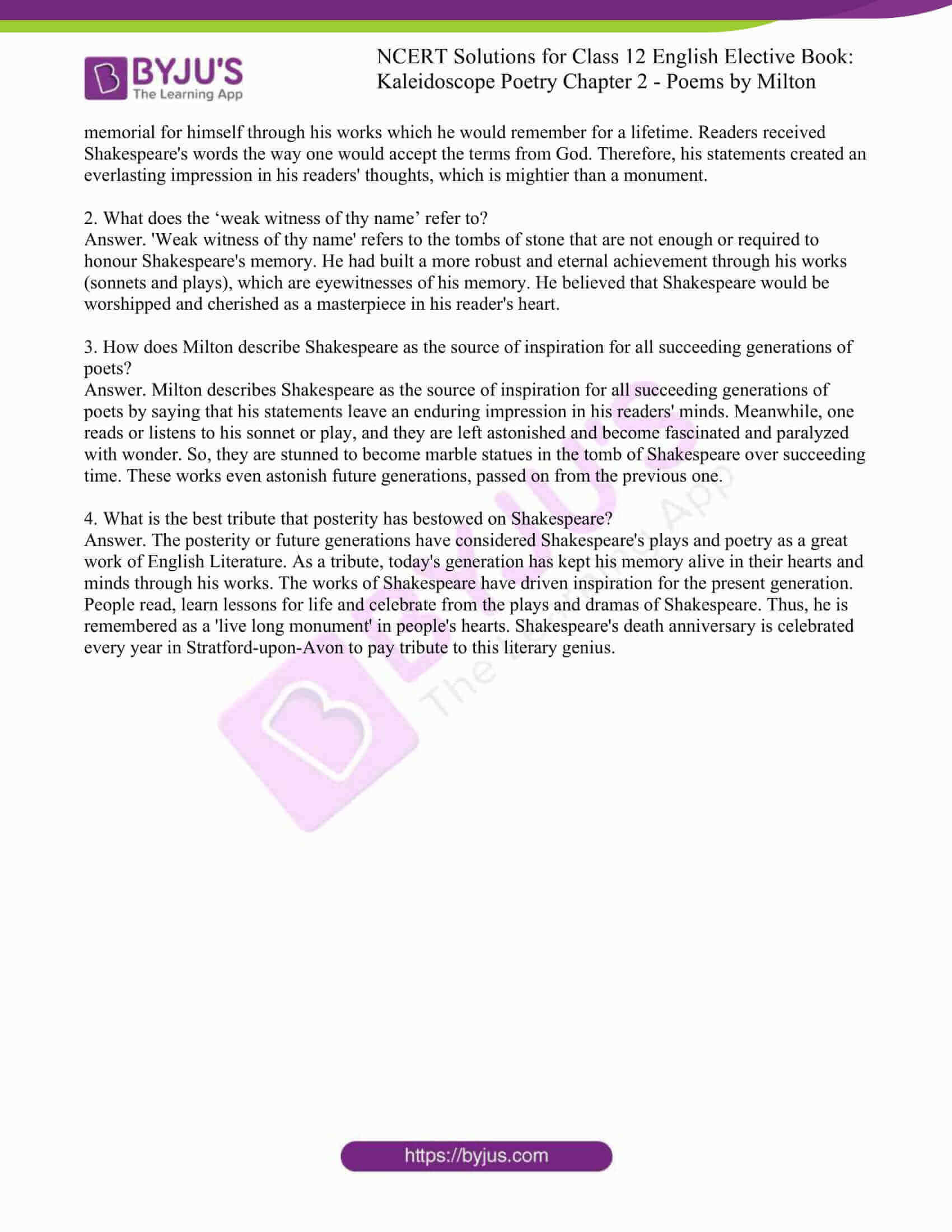 NCERT Solutions For Class 12 English Elective Book: Kaleidoscope Poetry ...