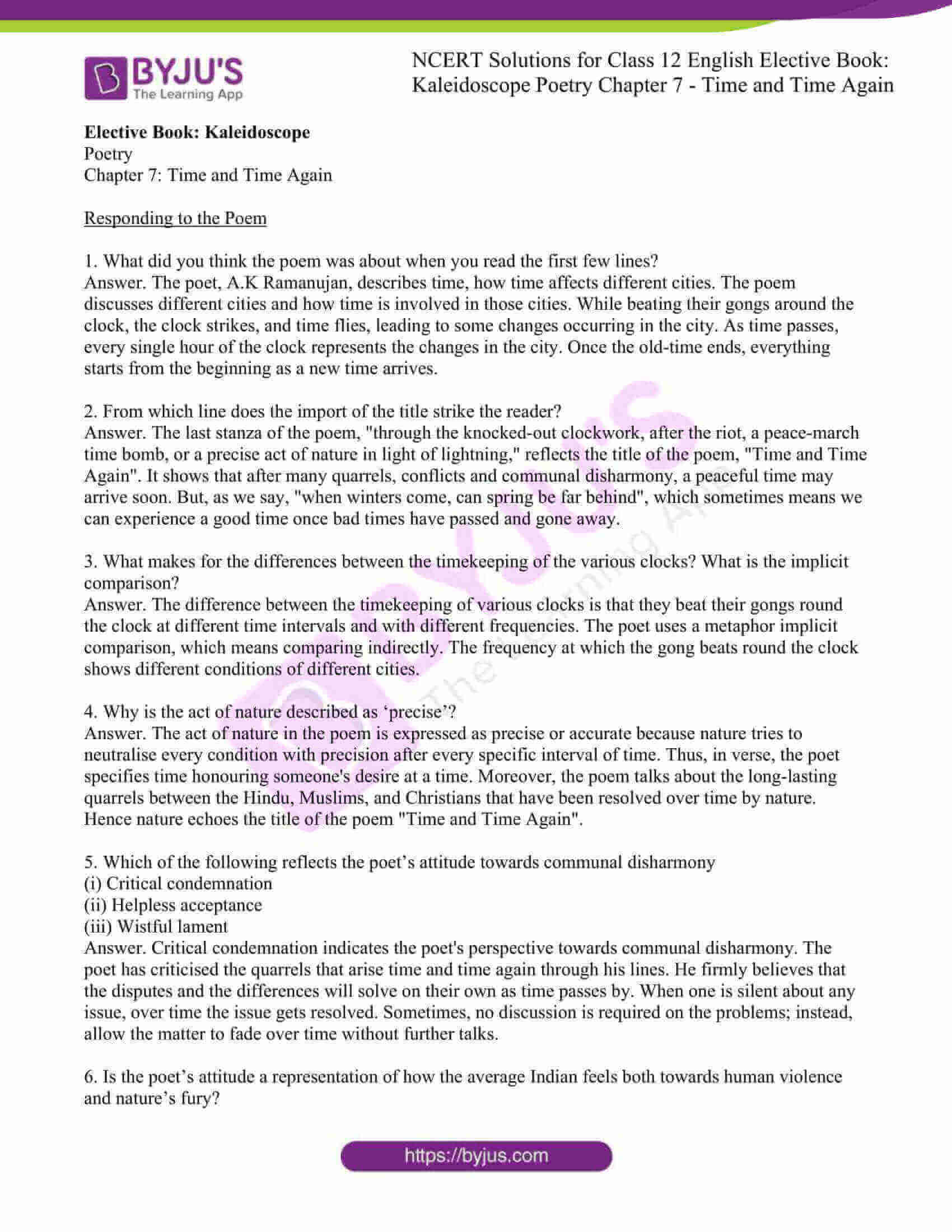 NCERT Solutions For Class 12 English Elective Book: Kaleidoscope Poetry ...