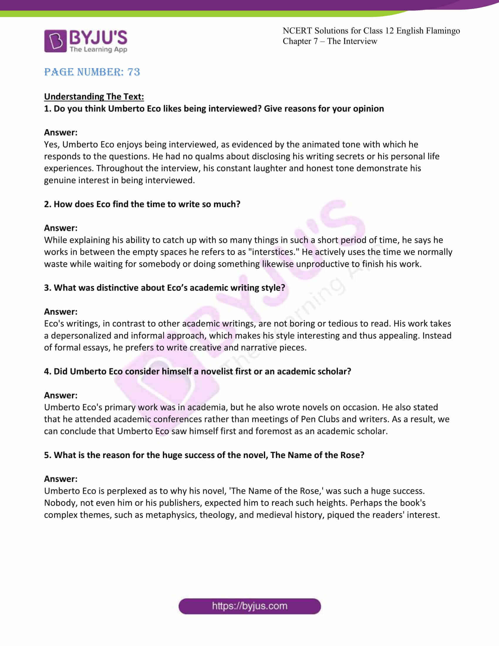 NCERT Solutions For Class 12 English Core Book: Flamingo Chapter 7 ...