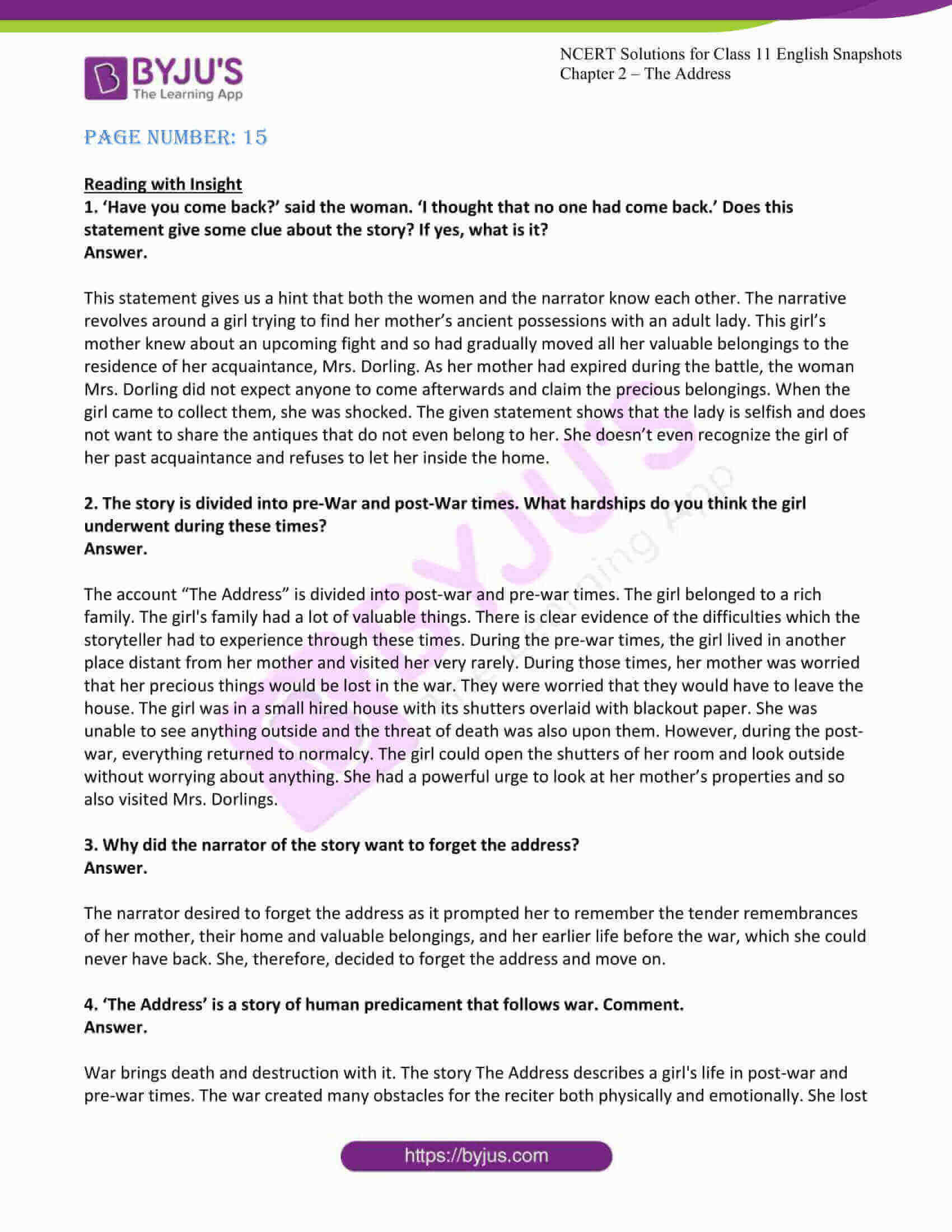 NCERT Solutions For Class 11 English Supplementary Book Snapshots