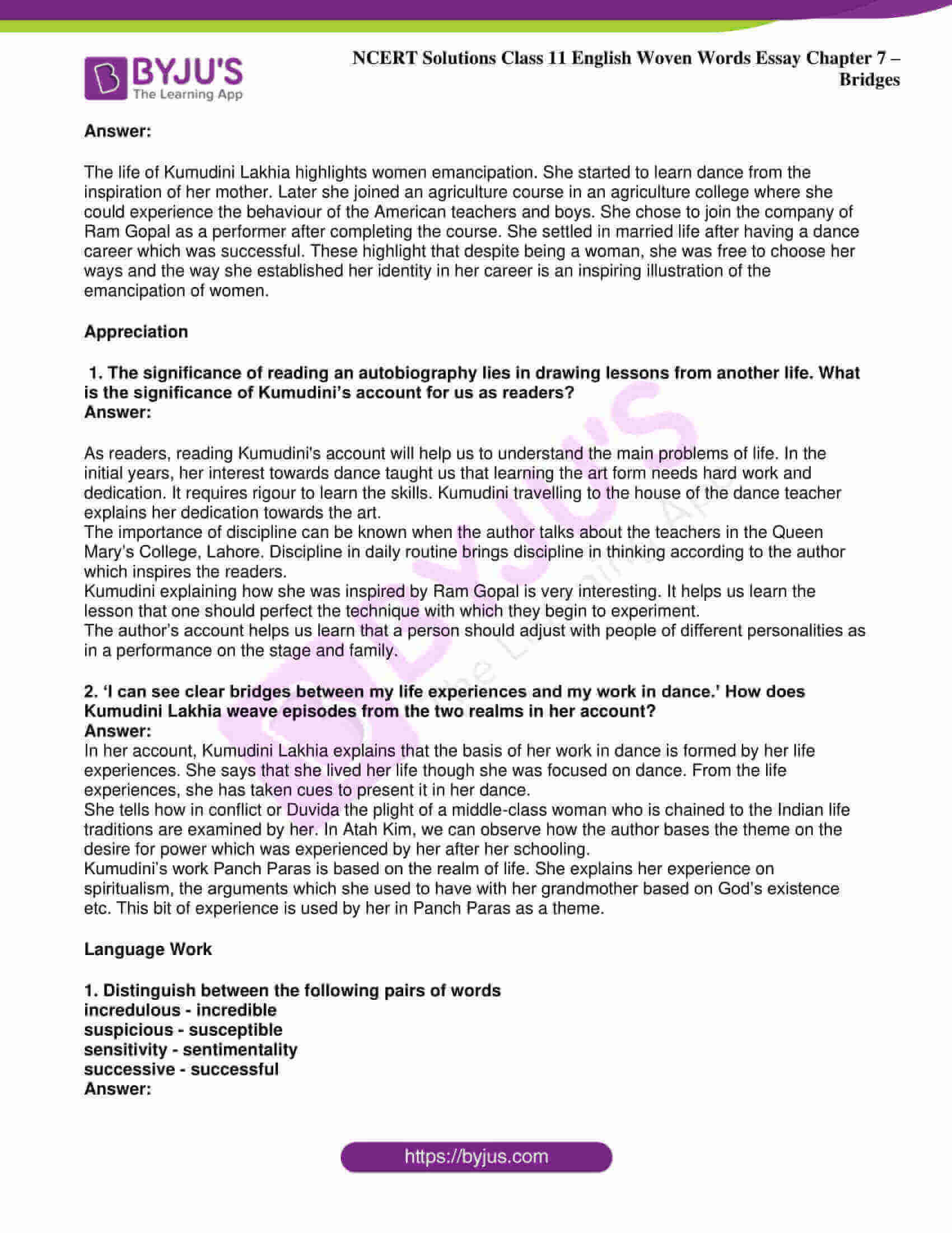 NCERT Solutions for Class 11 English Woven Words Essay Chapter 7 Bridges