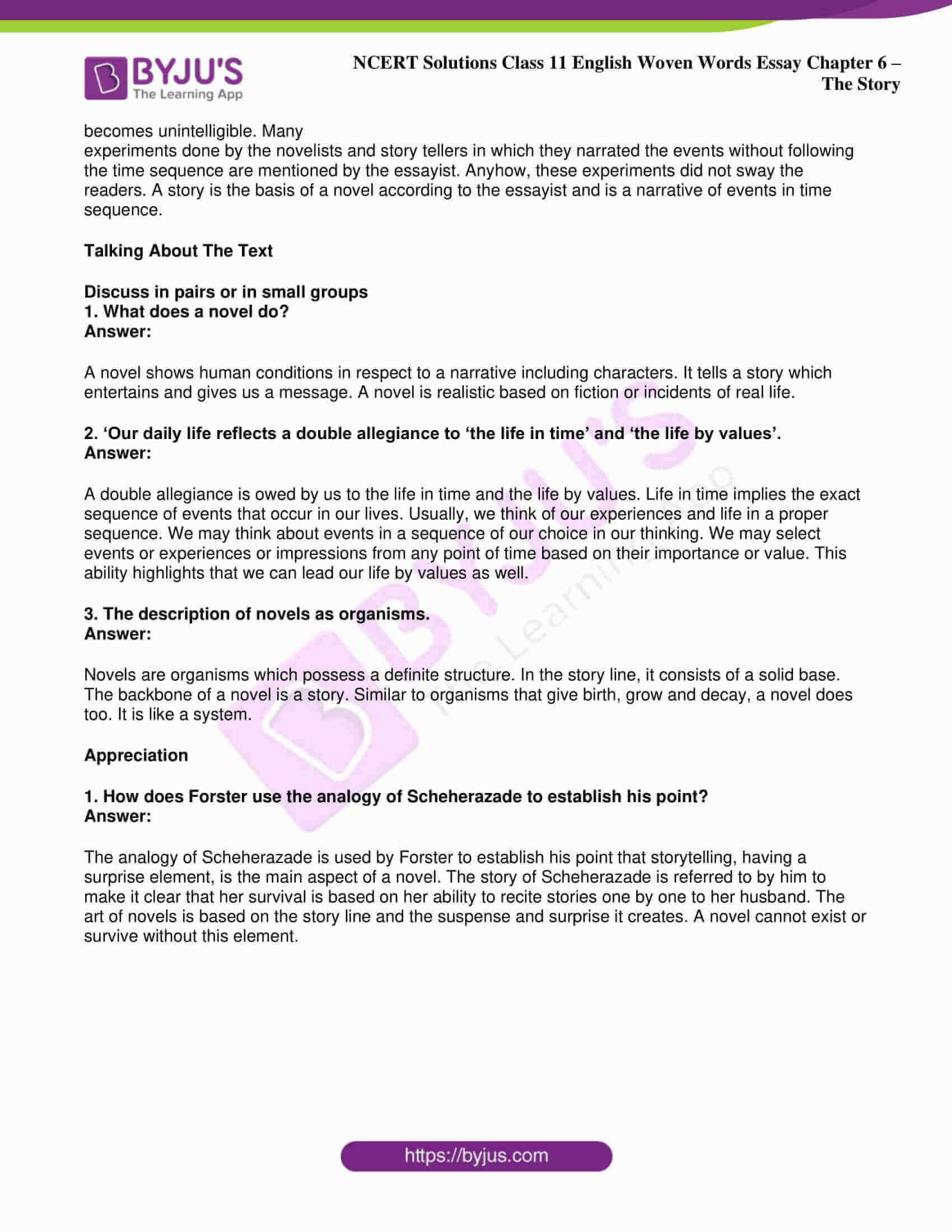 NCERT Solutions for Class 11 English Woven Words Essay Chapter 6 The Story