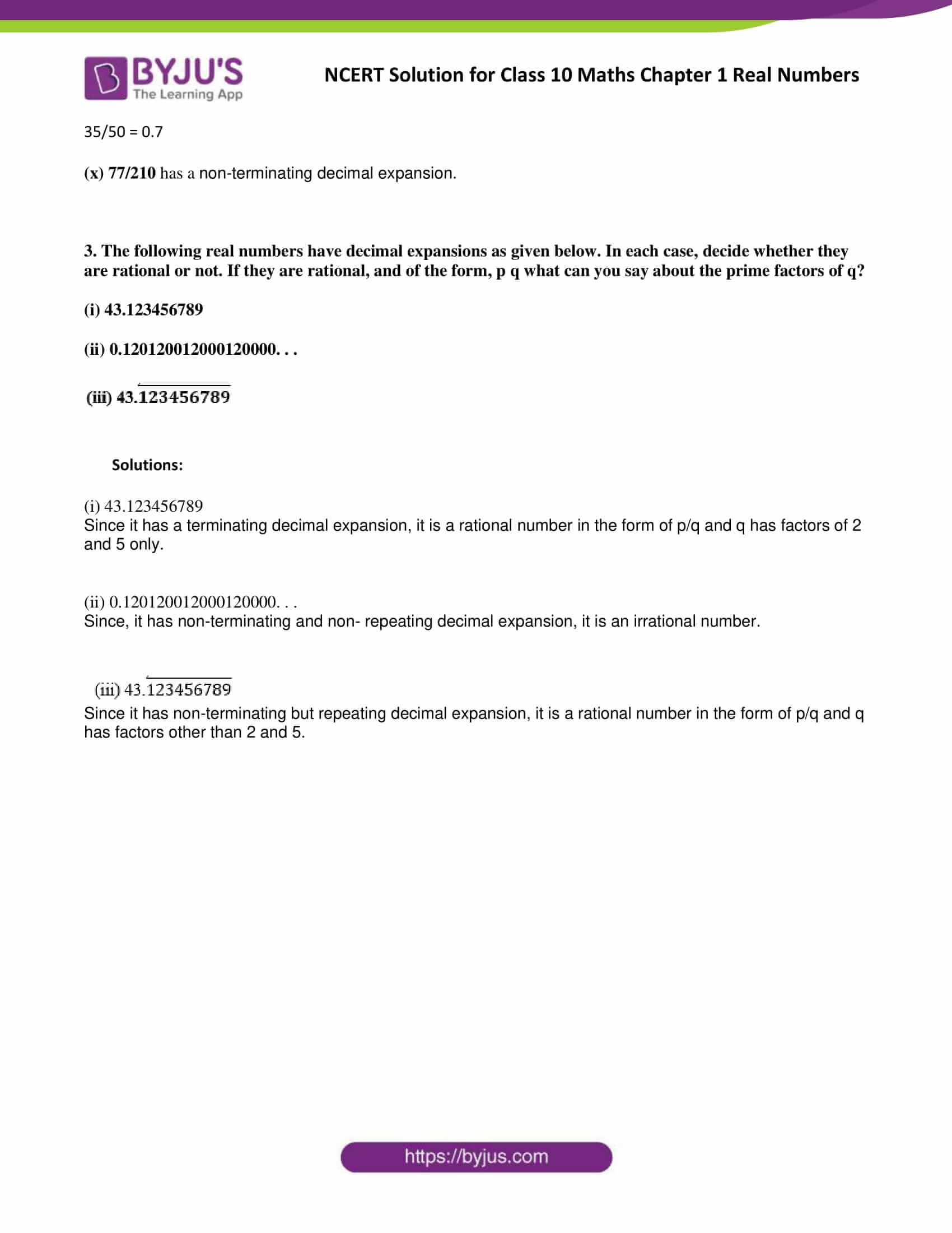 NCERT Solutions Class 10 Maths Chapter 1 Real Numbers : - Study Offline ...