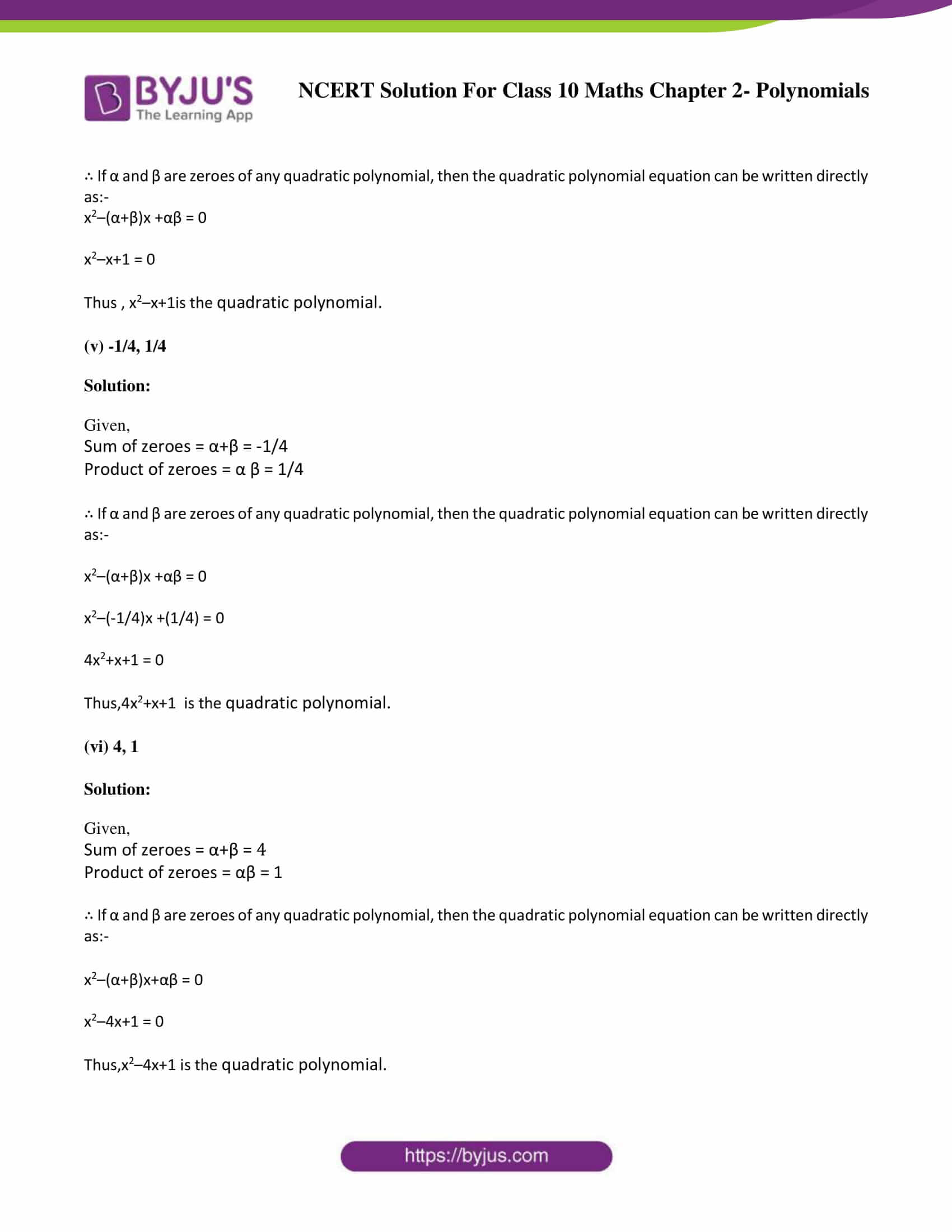 NCERT Solutions Class 10 Maths Chapter 2 Polynomials NCERT Solutions Class 10 Maths Chapter 2 Polynomials