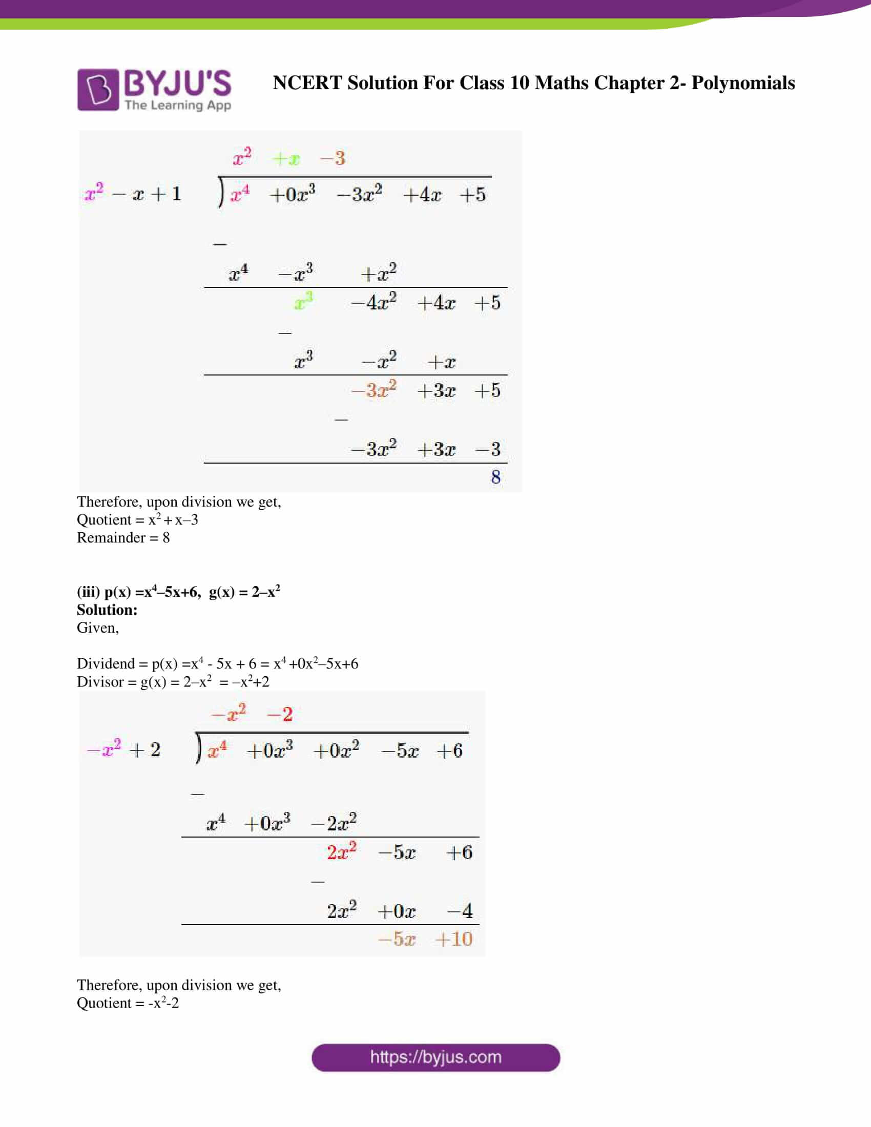 NCERT Solutions for Class 10 Maths Exercise 2.3 Chapter 2 - polynomials
