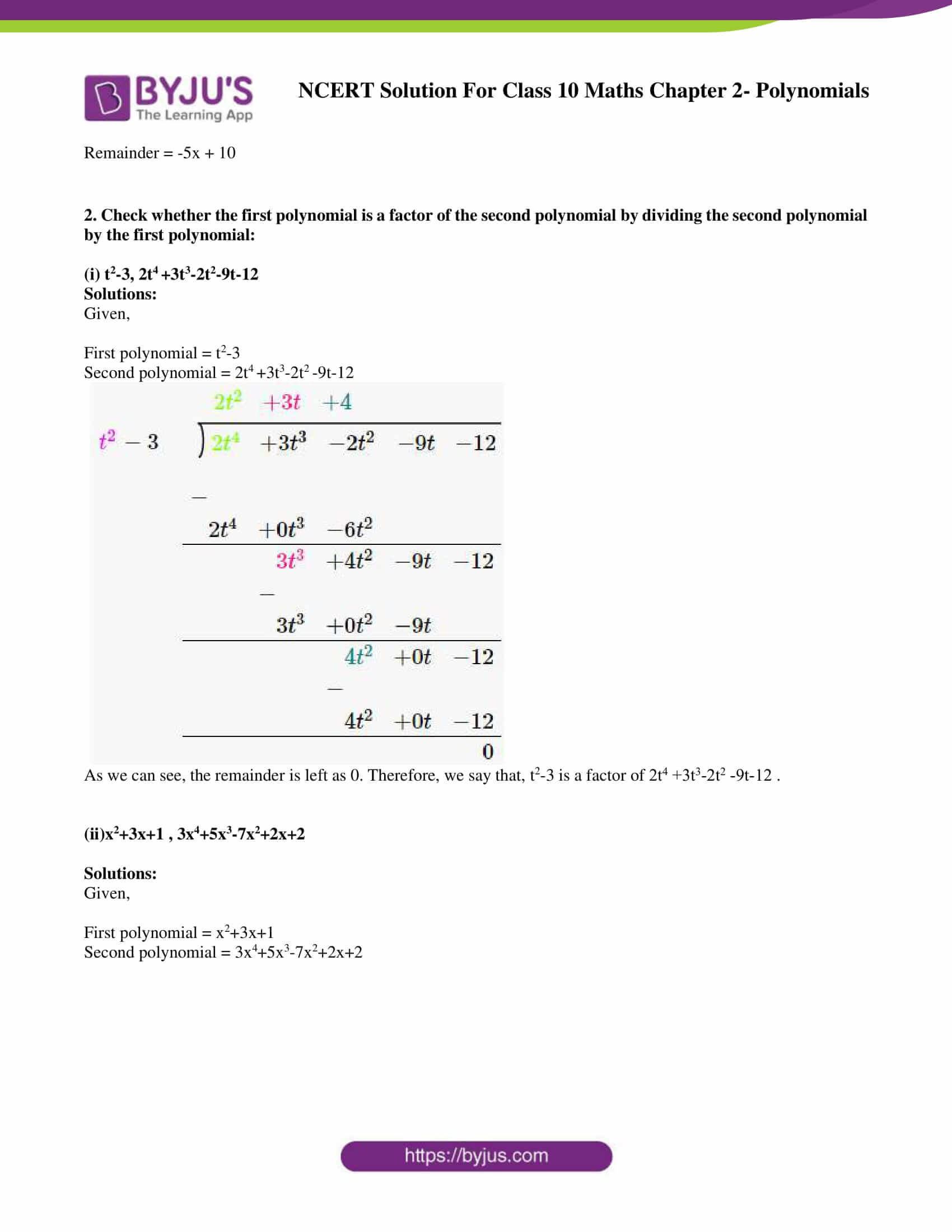 NCERT Solutions Class 10 Maths Chapter 2 Polynomials