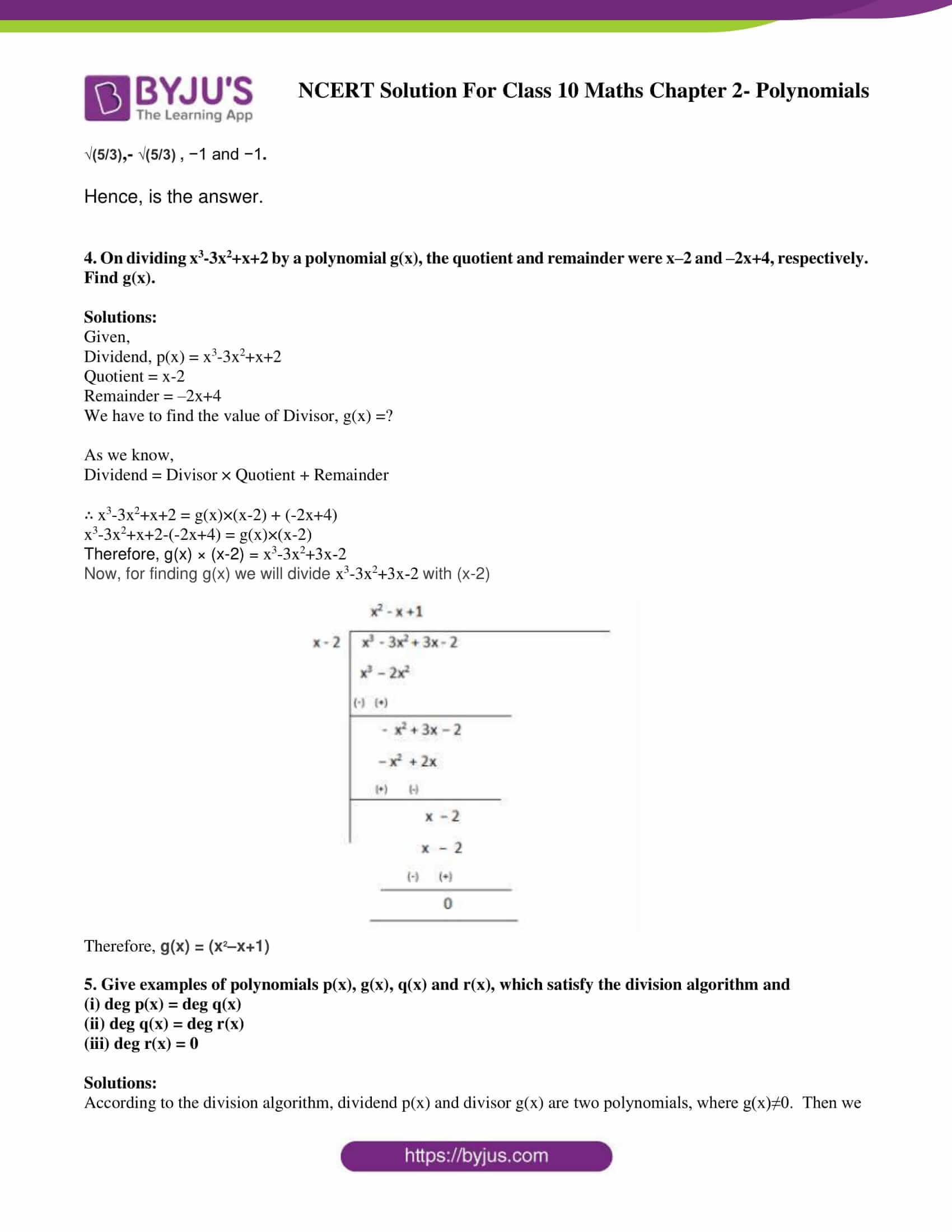 NCERT Solutions Class 10 Maths Chapter 2 Polynomials