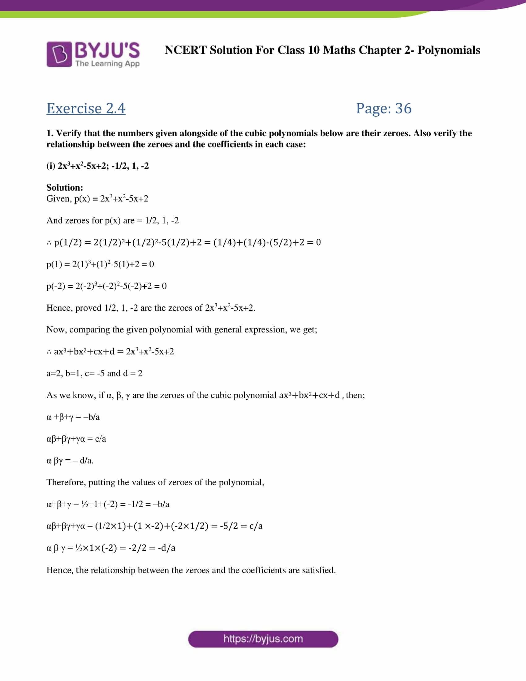 NCERT Solutions Class 10 Maths Chapter 2 Polynomials
