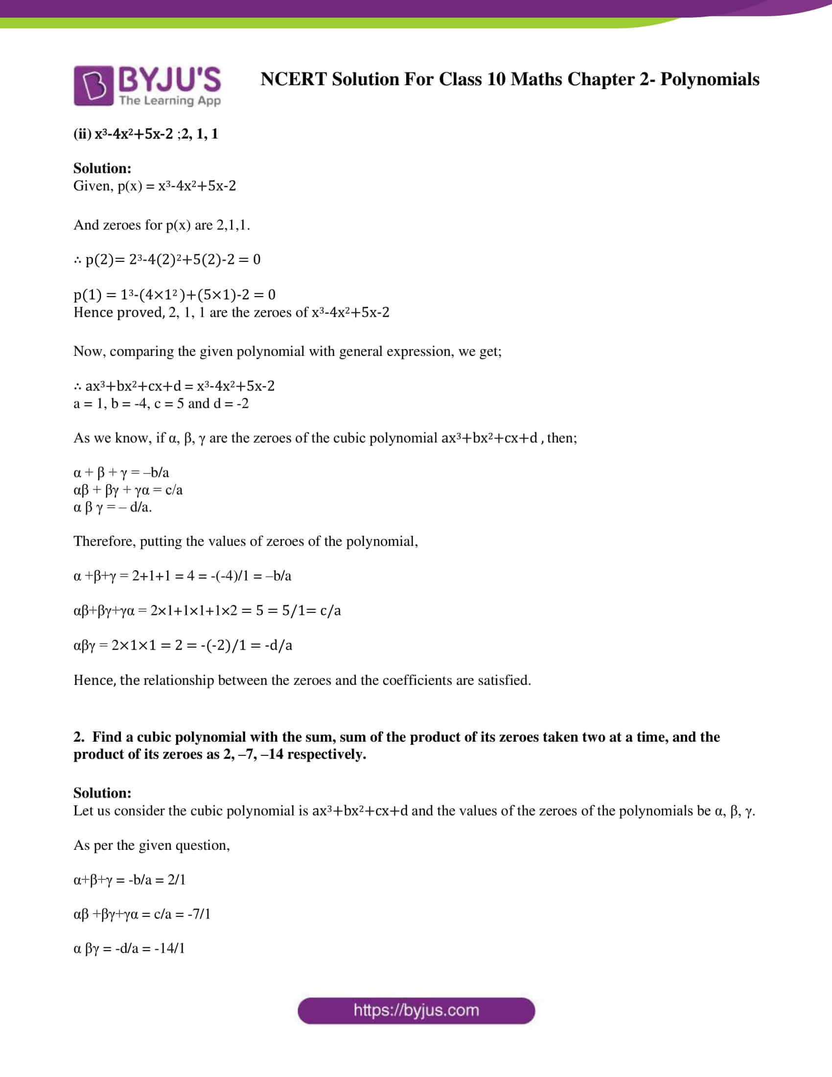 NCERT Solutions Class 10 Maths Chapter 2 Polynomials
