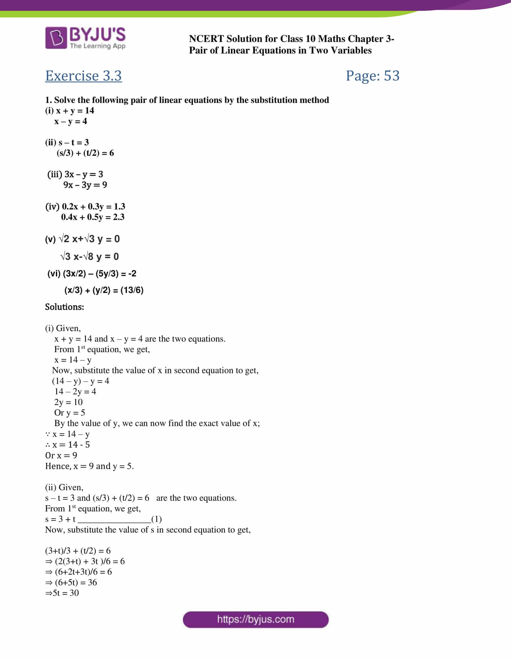NCERT Solutions for Class 10 Maths Chapter 3 Pair of Linear Equations ...