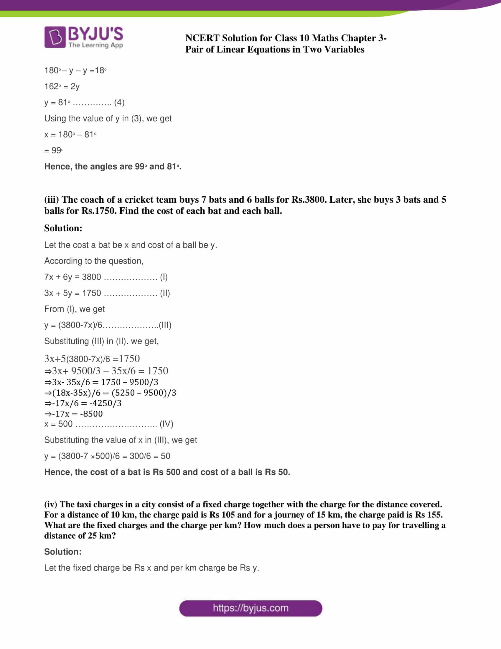 NCERT Solutions for Class 10 Maths Chapter 3 Pair of Linear Equations ...