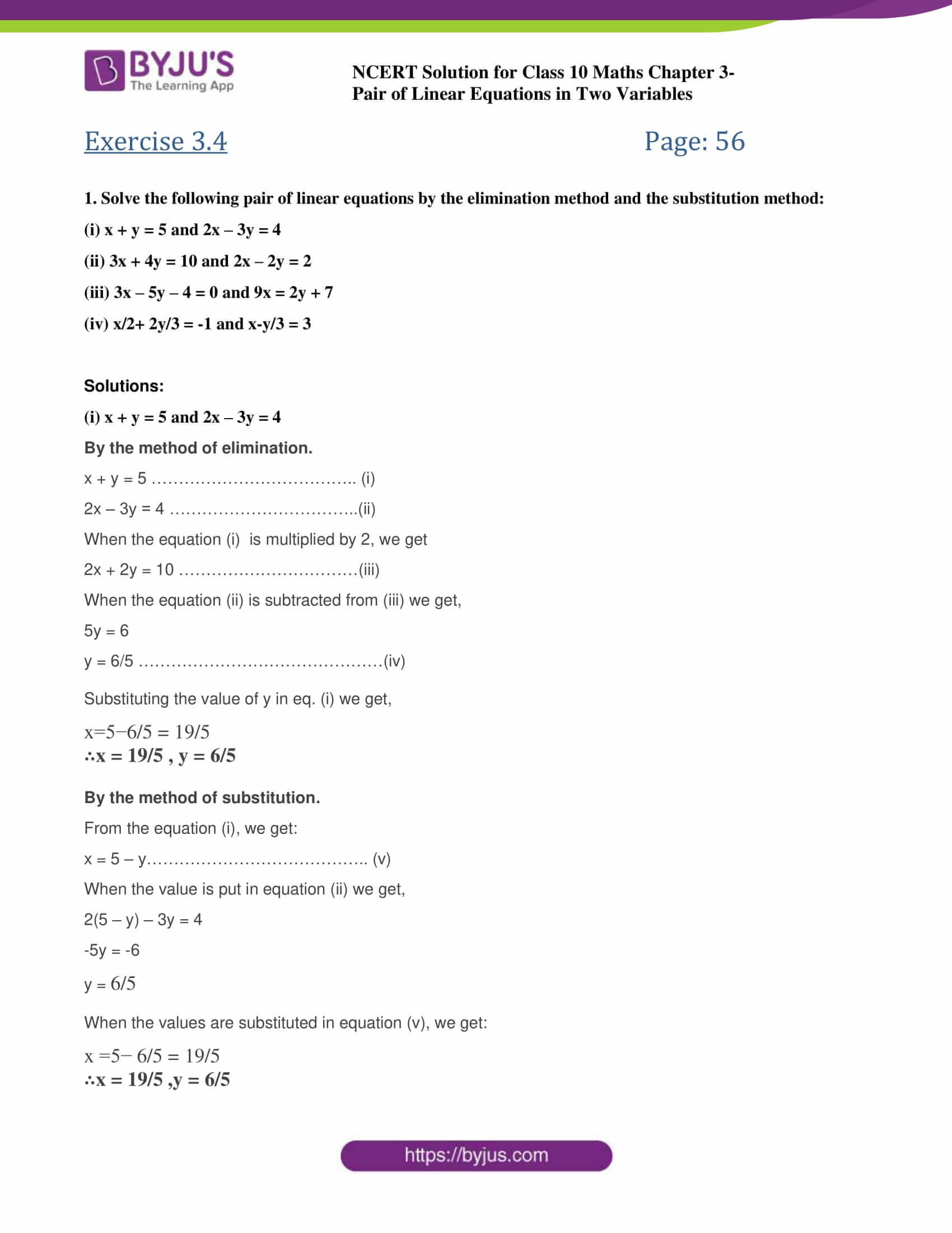 NCERT Solutions for Class 10 Maths Chapter 3 Pair of Linear Equations ...