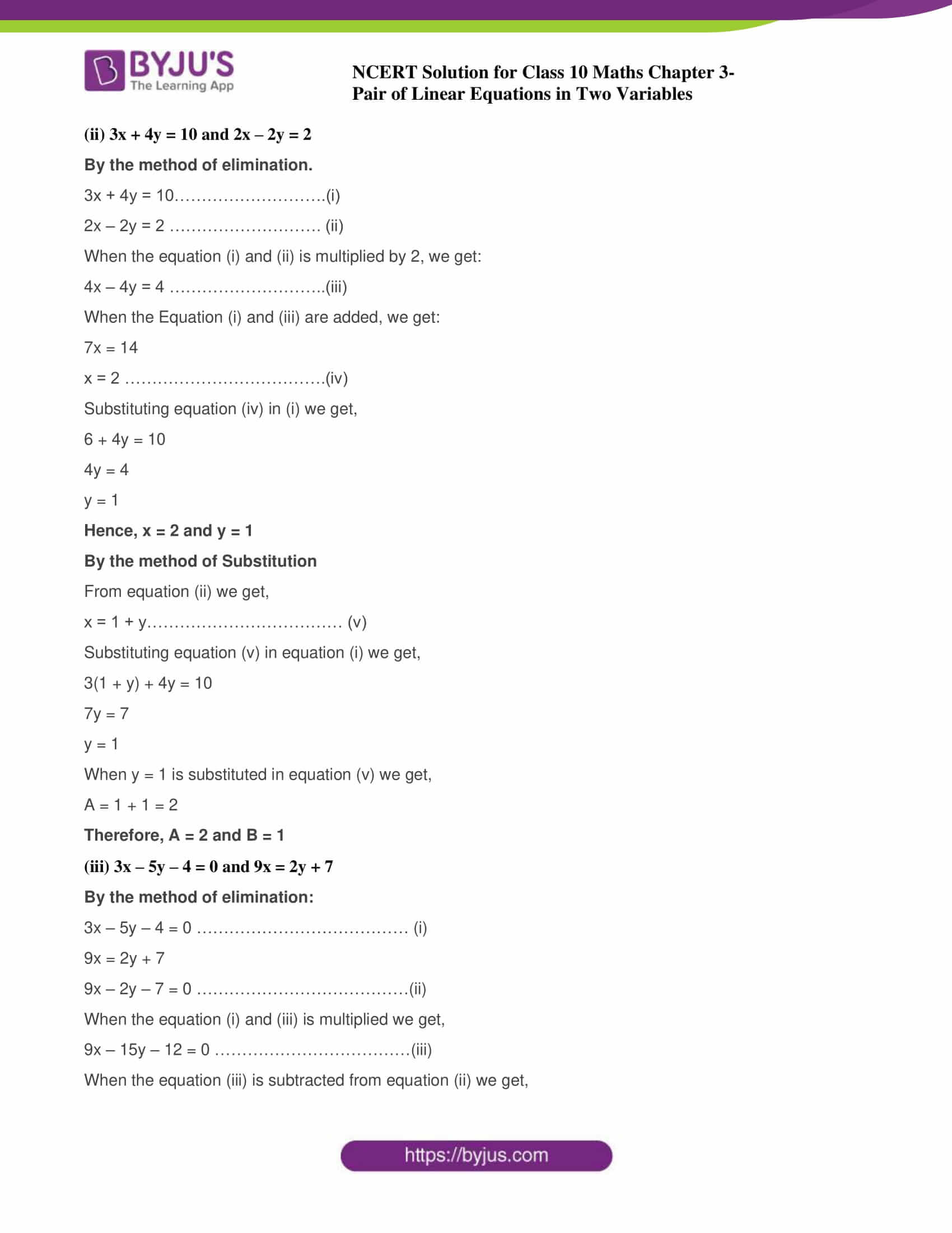 NCERT Solutions for Class 10 Maths Chapter 3 Pair of Linear Equations ...