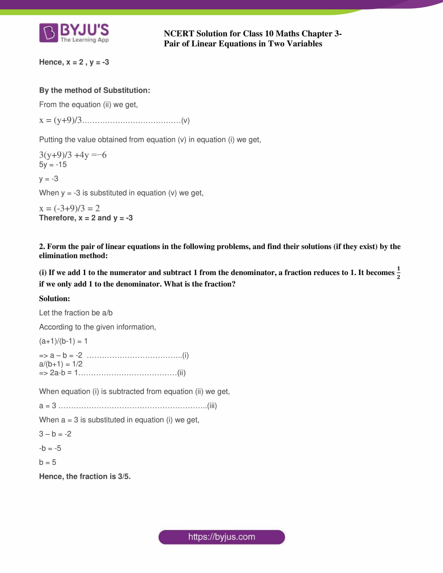 NCERT Solutions for Class 10 Maths Chapter 3 Pair of Linear Equations ...