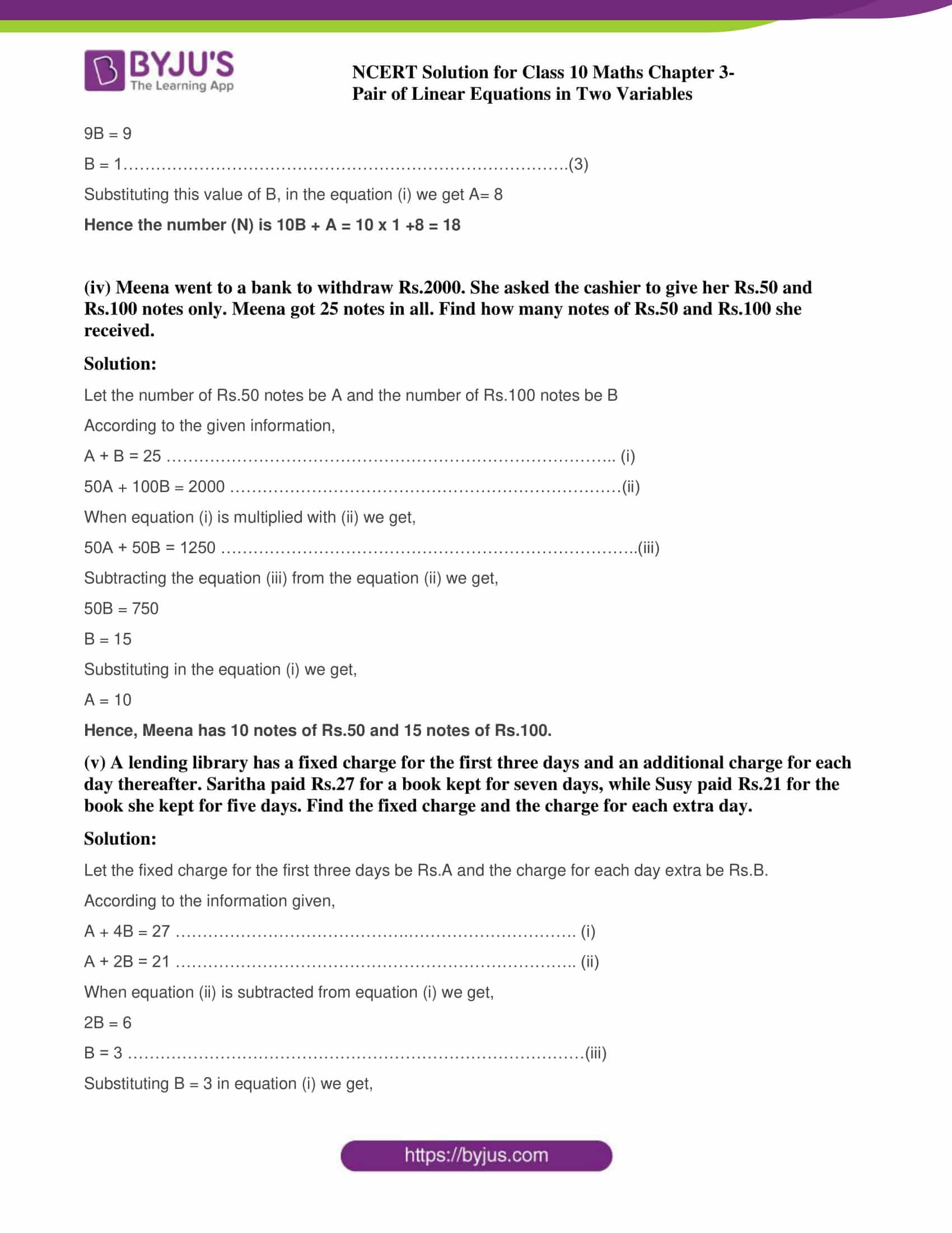NCERT Solutions for Class 10 Maths Chapter 3 Pair of Linear Equations ...
