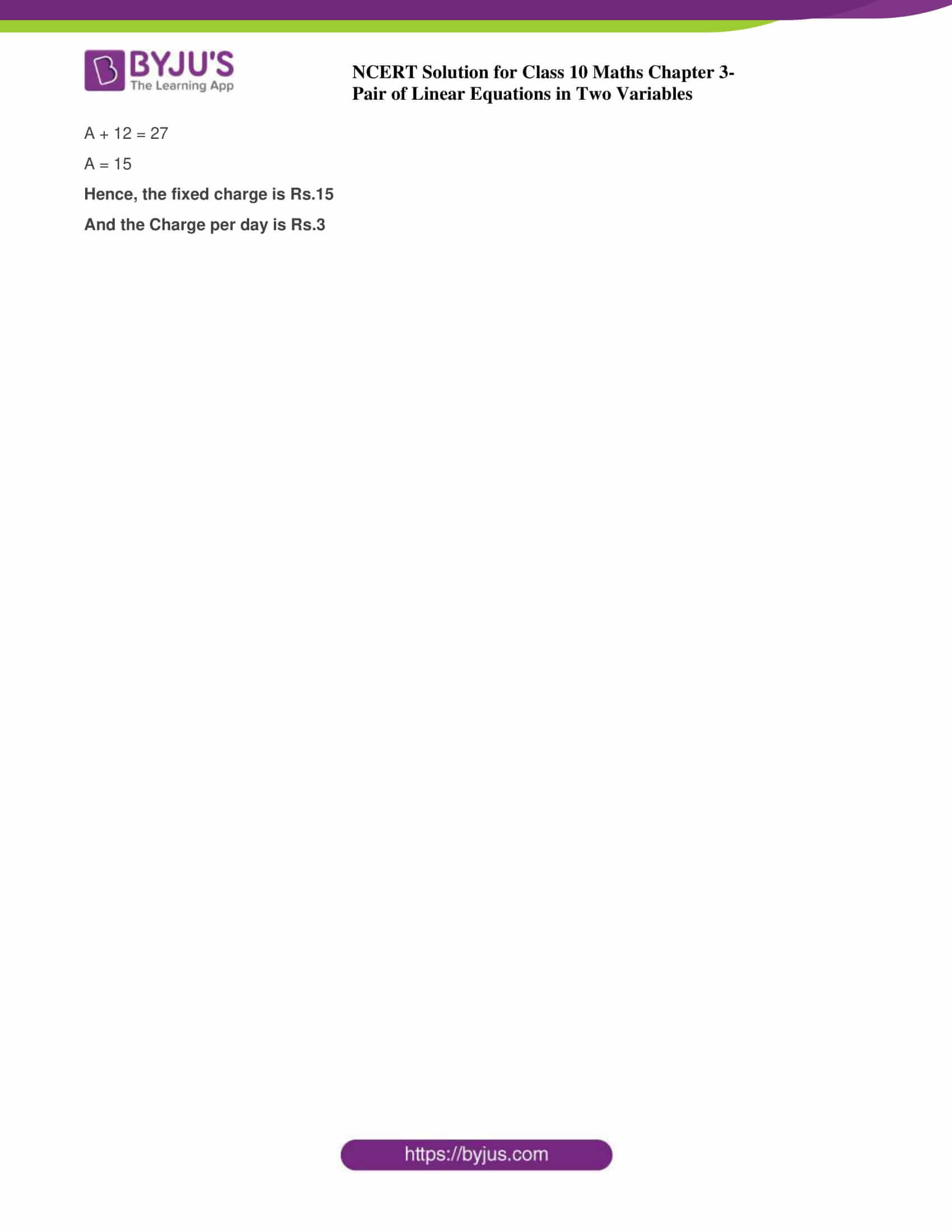 NCERT Solutions For Class 10 Maths Chapter 3 Pair Of Linear Equations