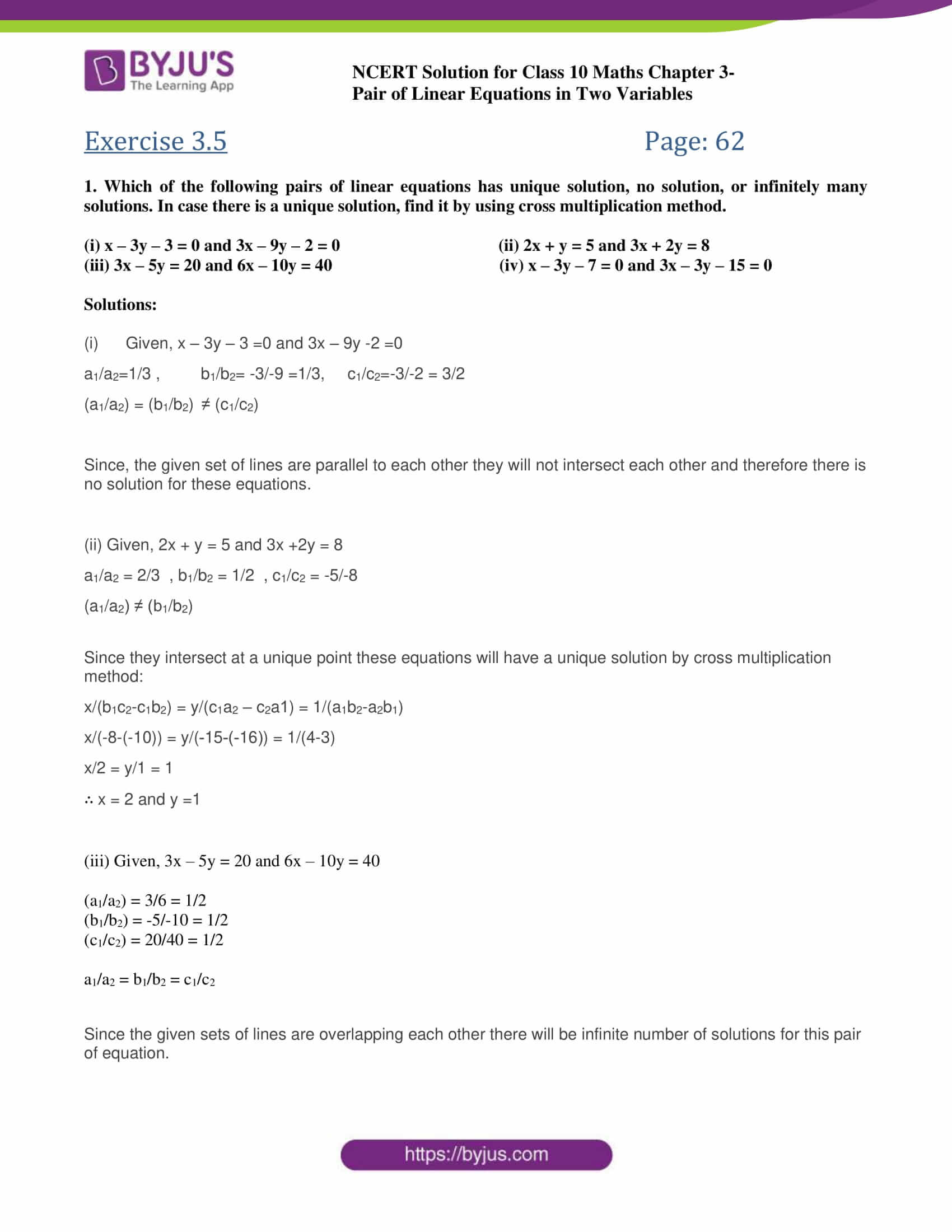 NCERT Solutions for Class 10 Maths Chapter 3 Pair of Linear Equations ...