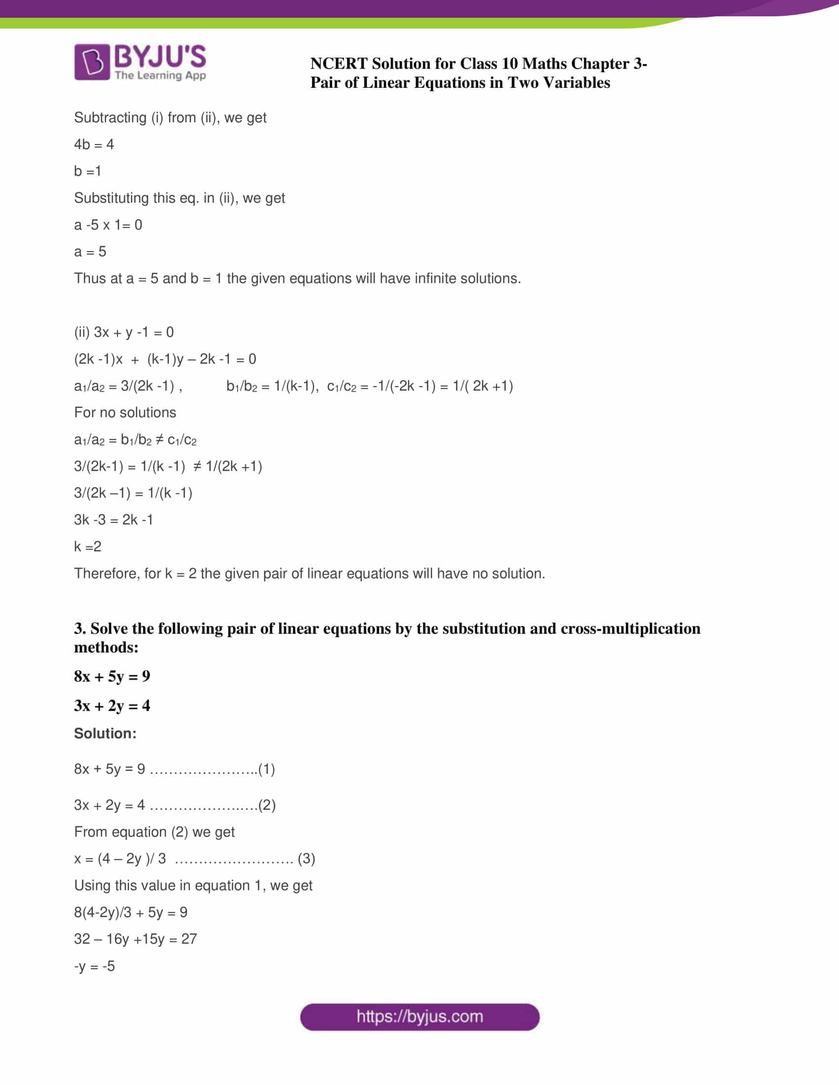 Ncert Solutions For Class 10 Maths Chapter 3 Pair Of Linear Equations In Two Variables