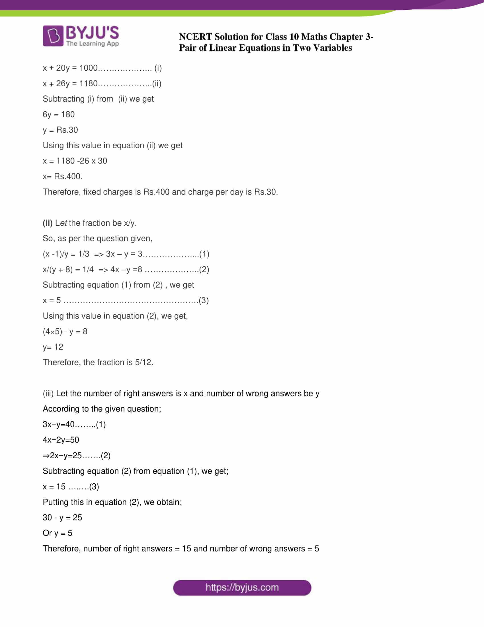 NCERT Solutions for Class 10 Maths Chapter 3 Pair of Linear Equations ...