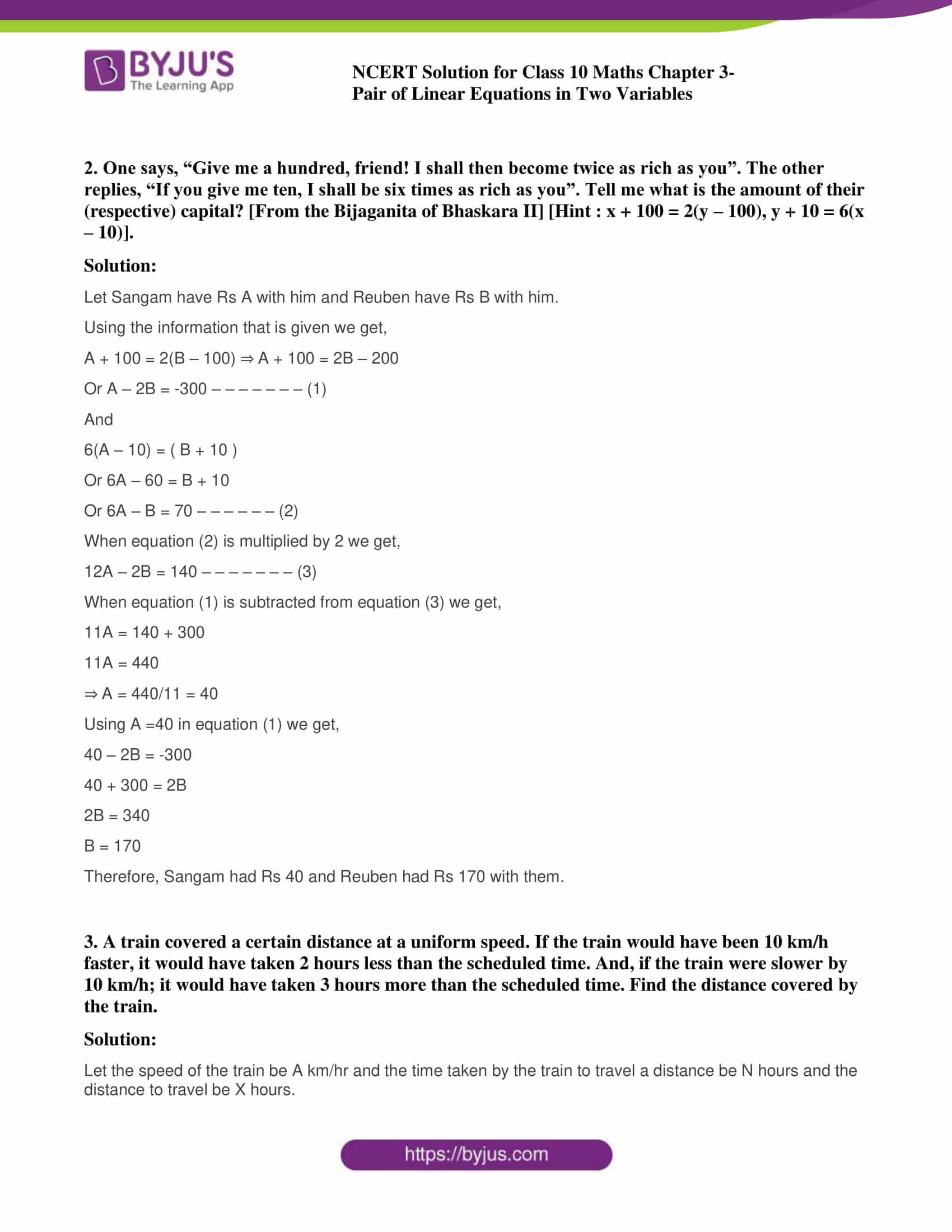 NCERT Solutions for Class 10 Maths Exercise 3.7 Chapter 3- linear ...