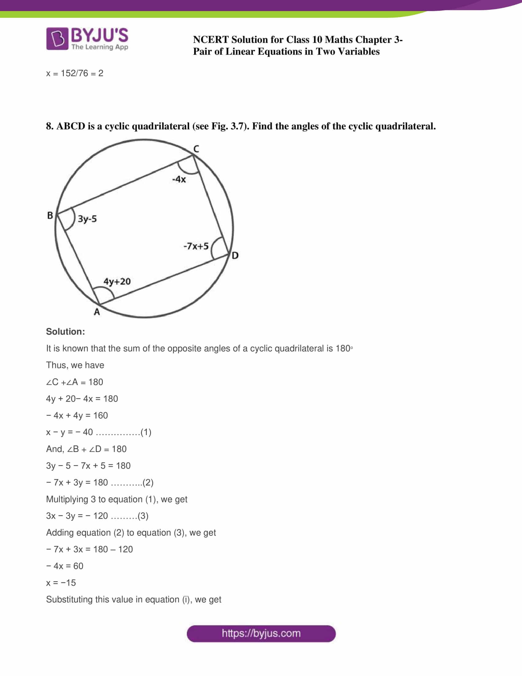 NCERT Solutions for Class 10 Maths Chapter 3 Pair of Linear Equations ...