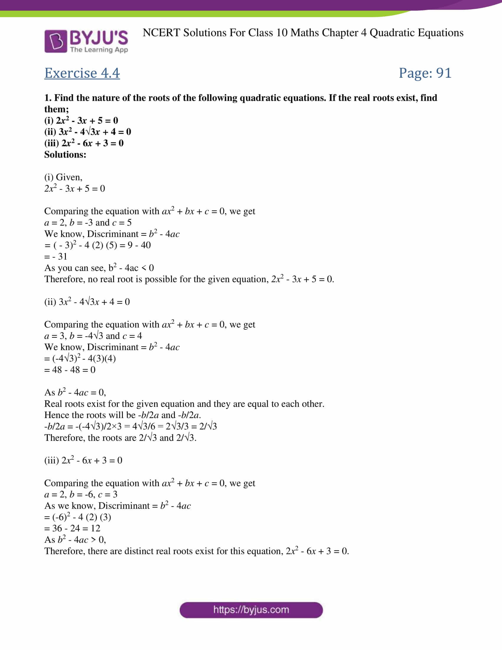 Ncert Solutions For Class 10 Maths Exercise 4 4 Chapter 4 Quadratic