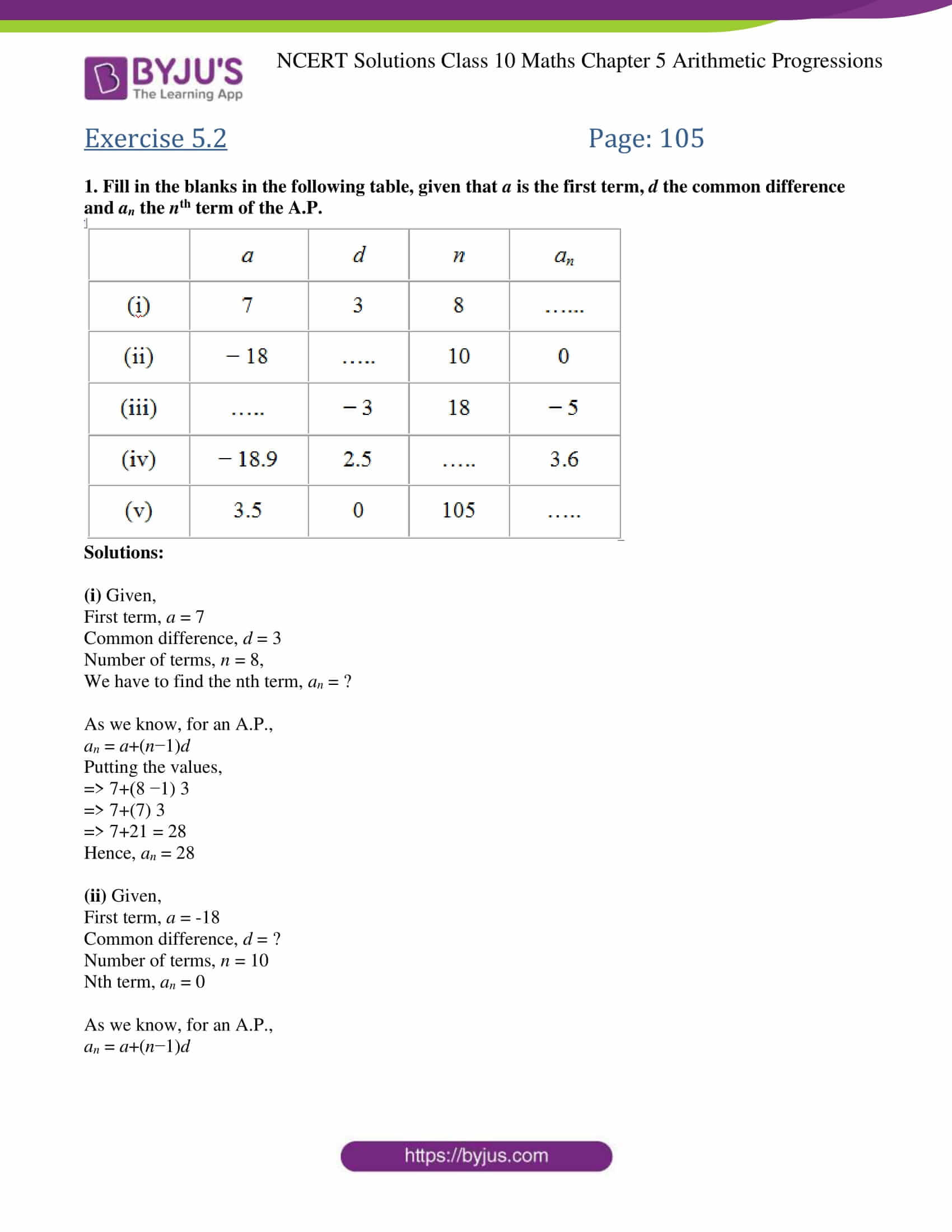 NCERT Solutions for Class 10 Maths Exercise 5.2 Chapter 5- arithmetic progressions and geometric ...