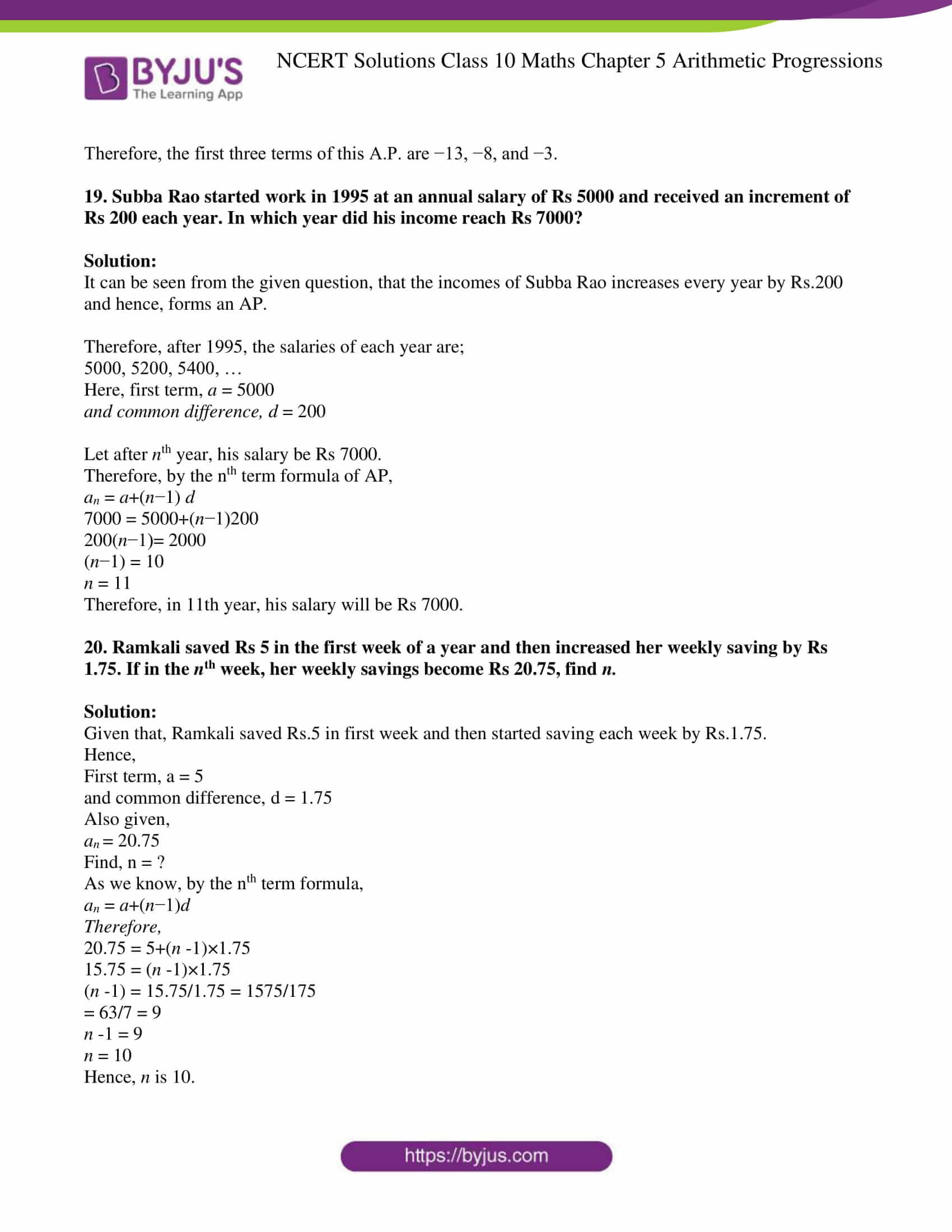NCERT Solutions for Class 10 Maths Exercise 5.2 Chapter 5- arithmetic ...