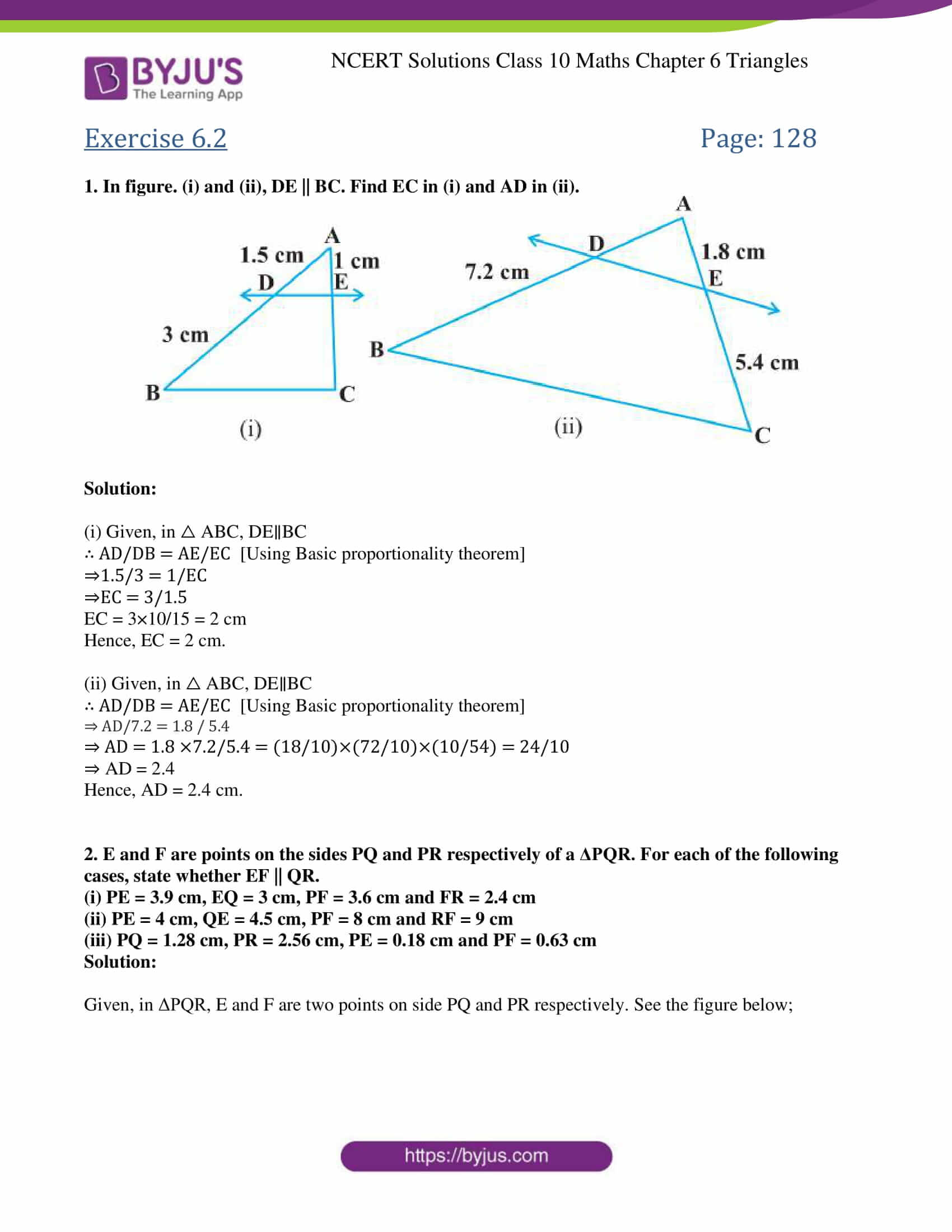 NCERT Solutions for Class 10 Maths Exercise 6.2 Chapter 6- triangles