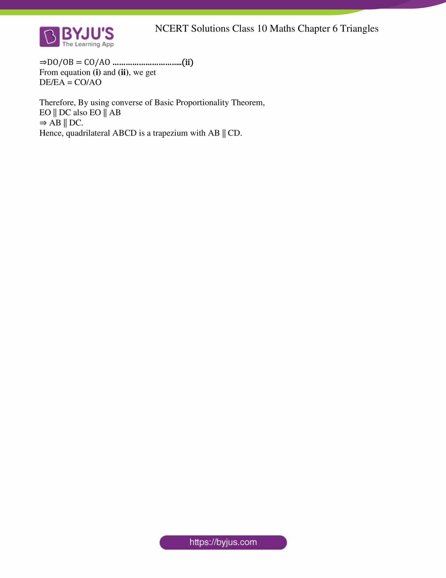 NCERT Solutions For Class 10 Maths Chapter 6 Triangles