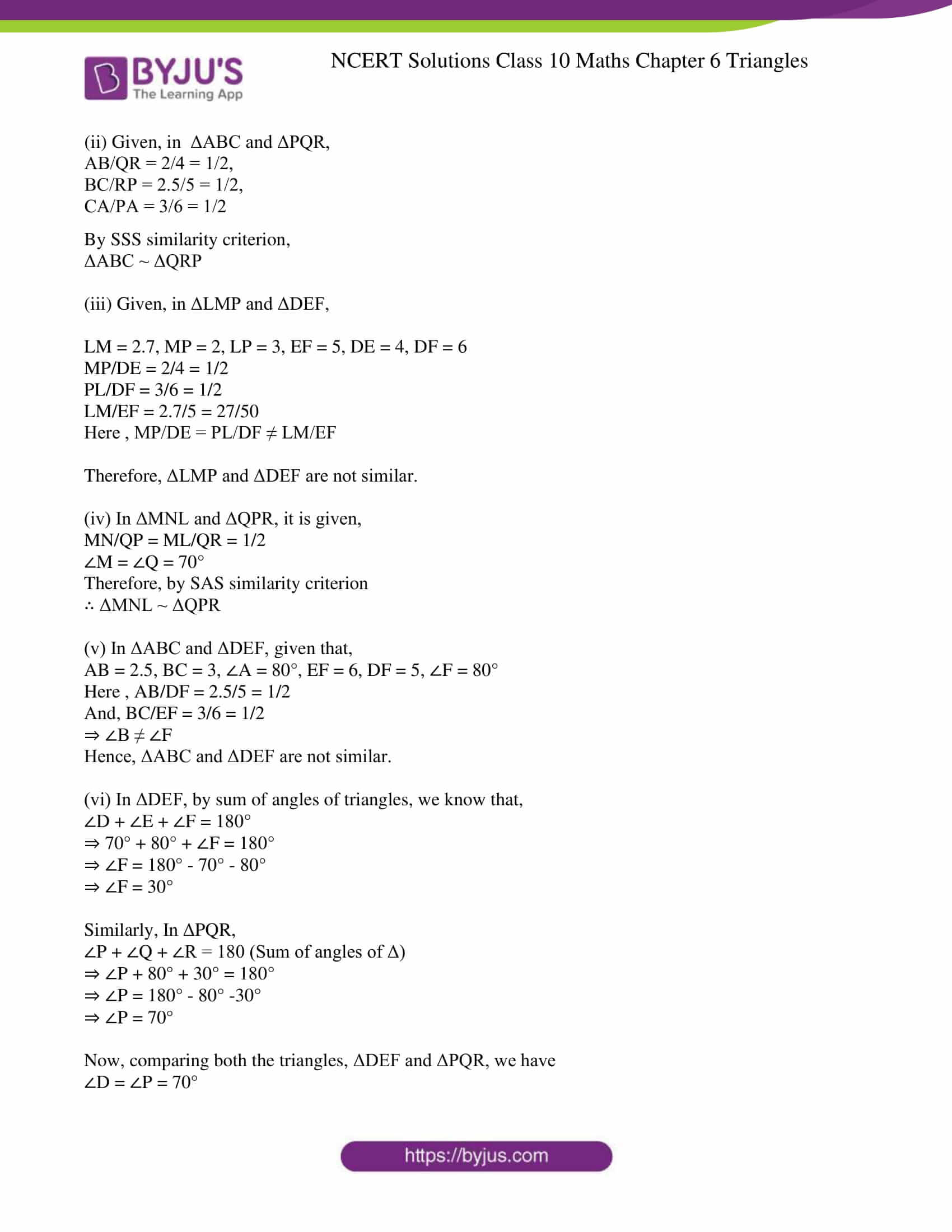 NCERT Solutions for Class 10 Maths Exercise 6.3 Chapter 6- triangles