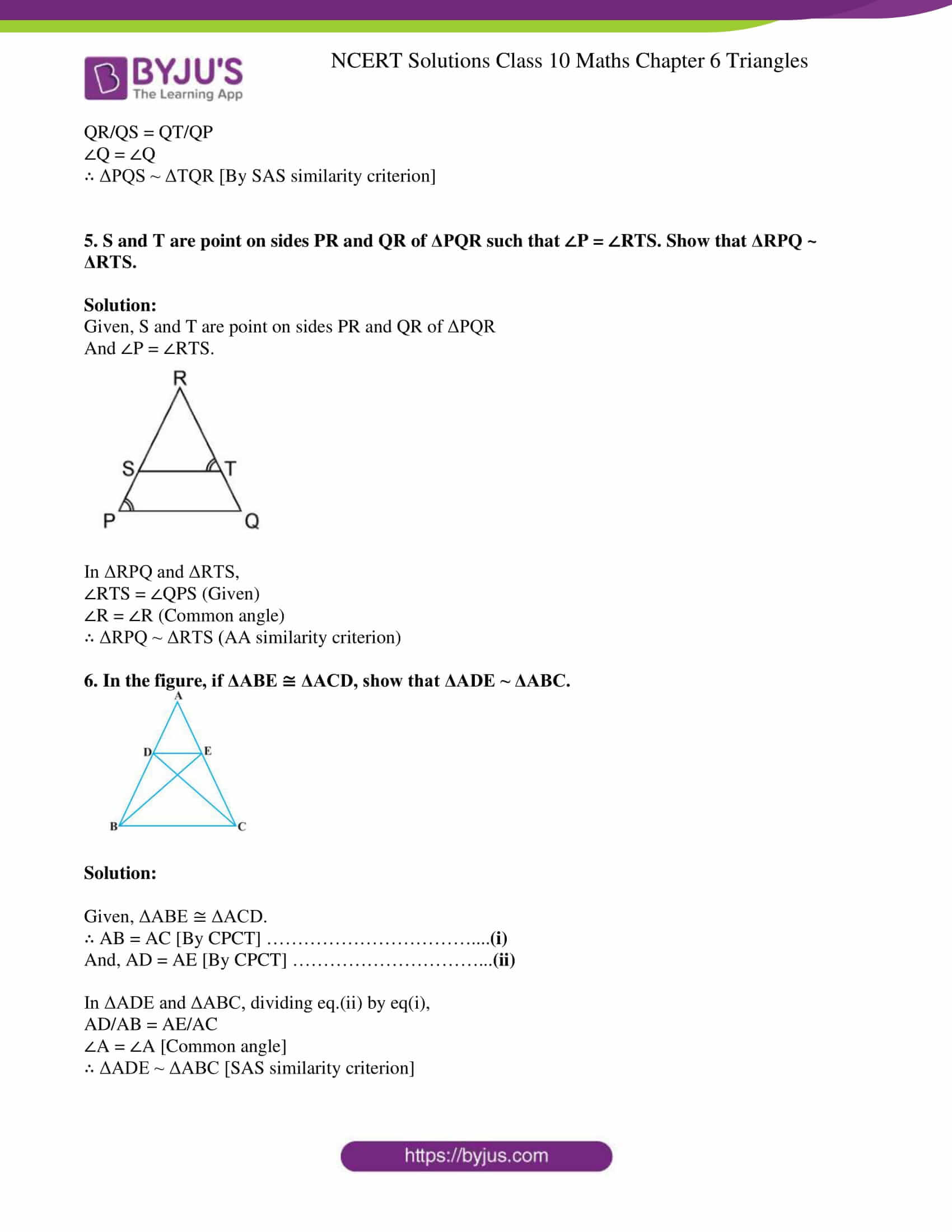 NCERT Solutions for Class 10 Maths Chapter 6 Triangles