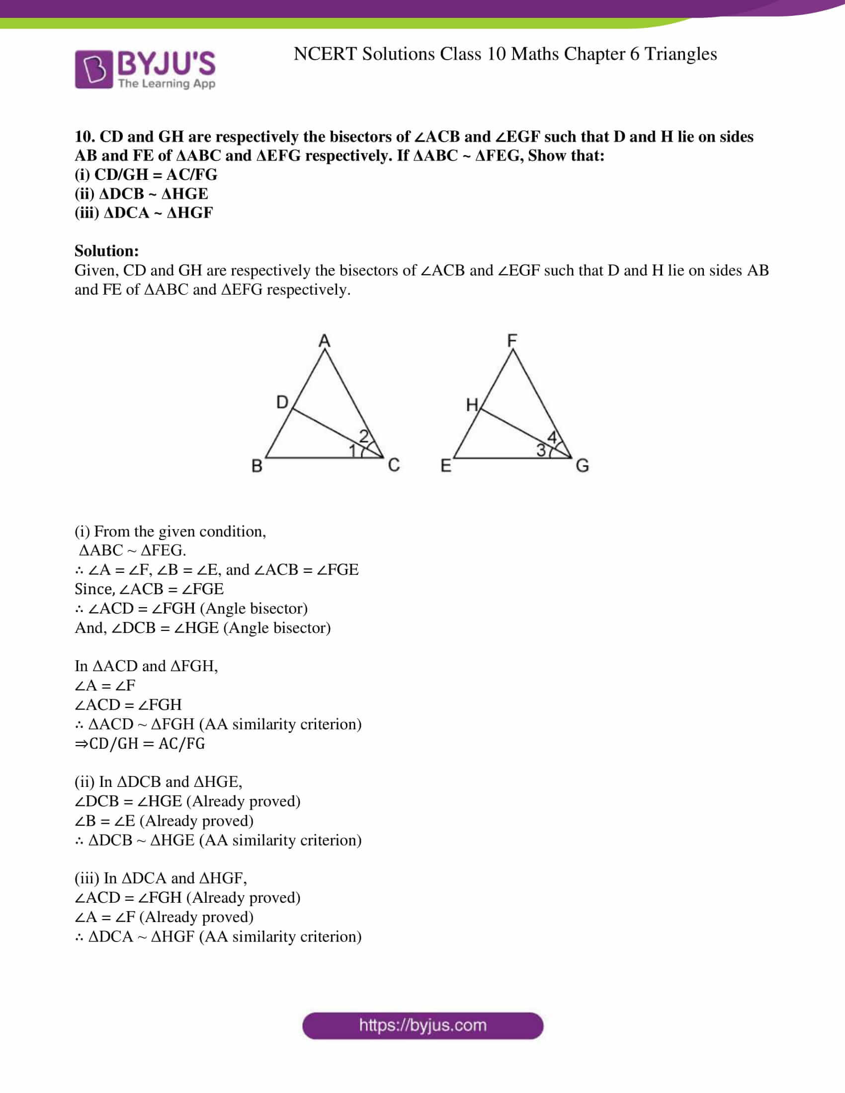 NCERT Solutions for Class 10 Maths Chapter 6 Triangles