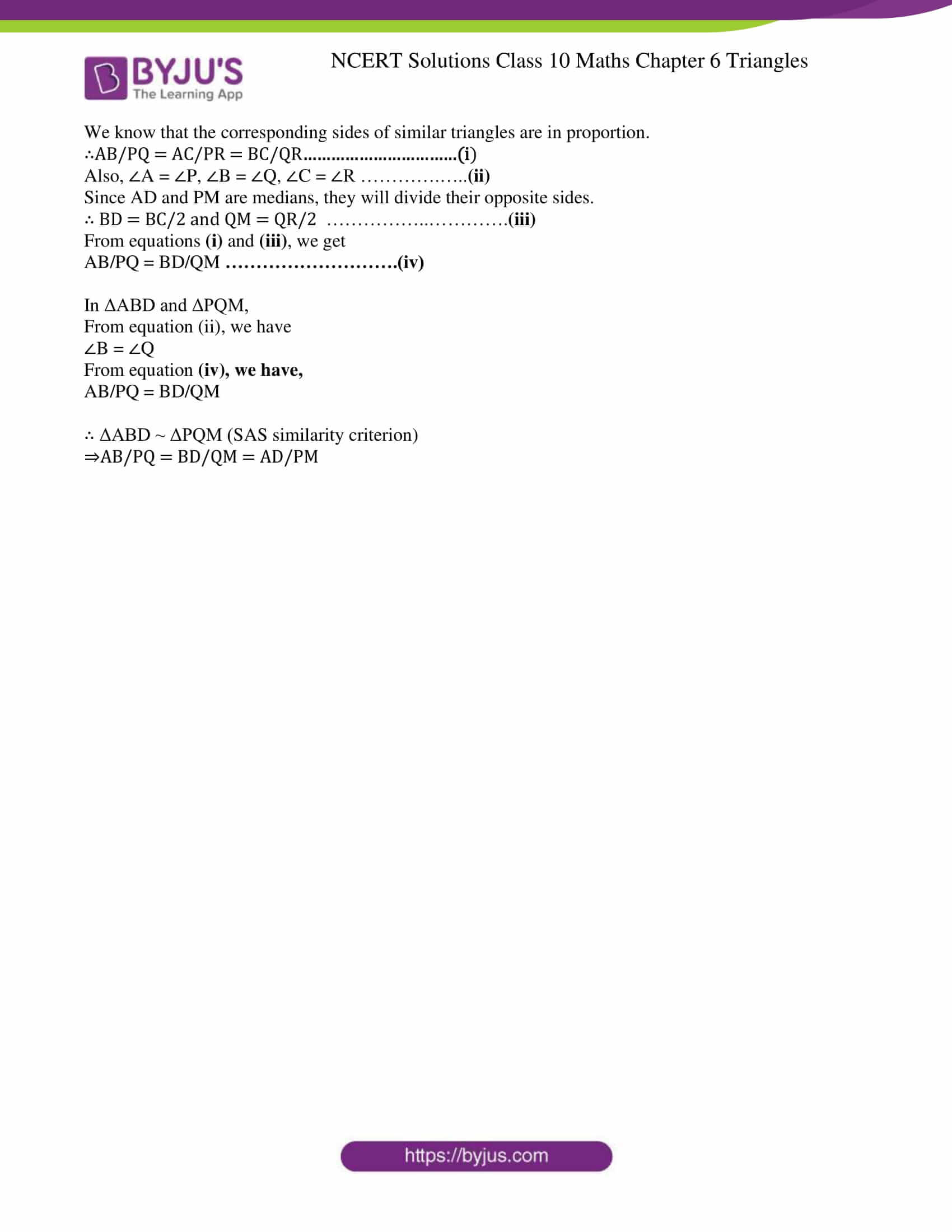 NCERT Solutions for Class 10 Maths Chapter 6 Triangles