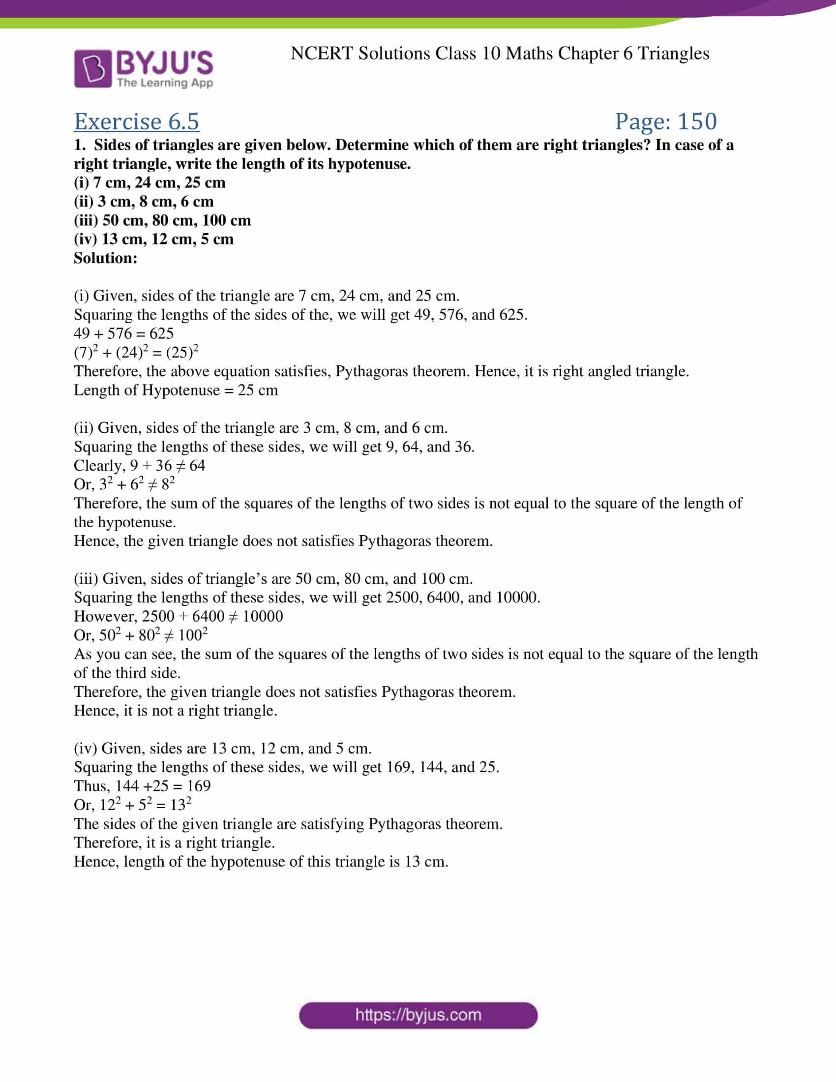 NCERT Solutions for Class 10 Maths Chapter 6 Triangles