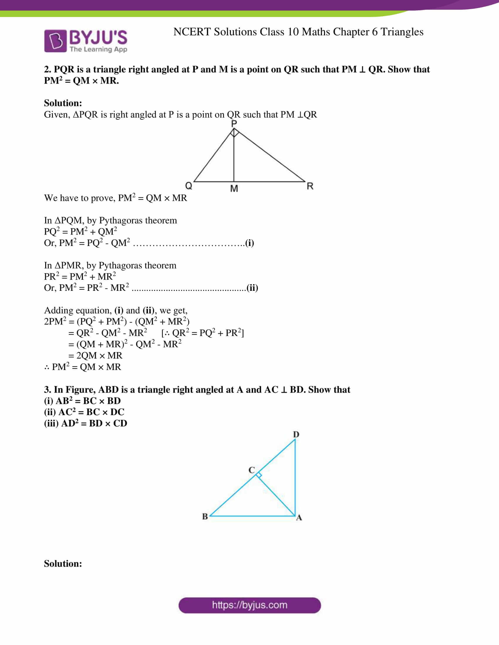 NCERT Solutions for Class 10 Maths Chapter 6 Triangles